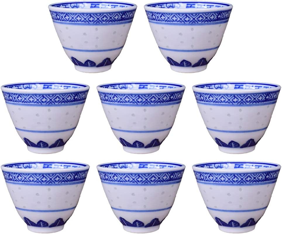 Chinese Handmade Kungfu Tea Cup 70 ml, Set of 8 Bone China Blue and ...