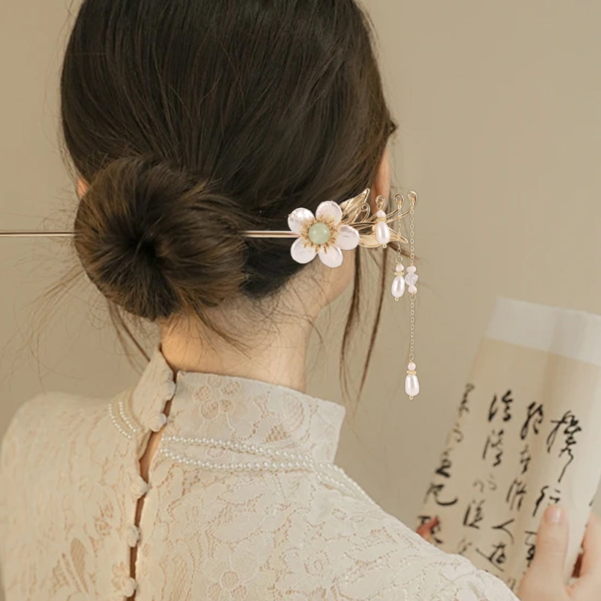 Chinese Hanfu Hairpin with Natural Pearl & Glass,Handmade Retro Hair ...