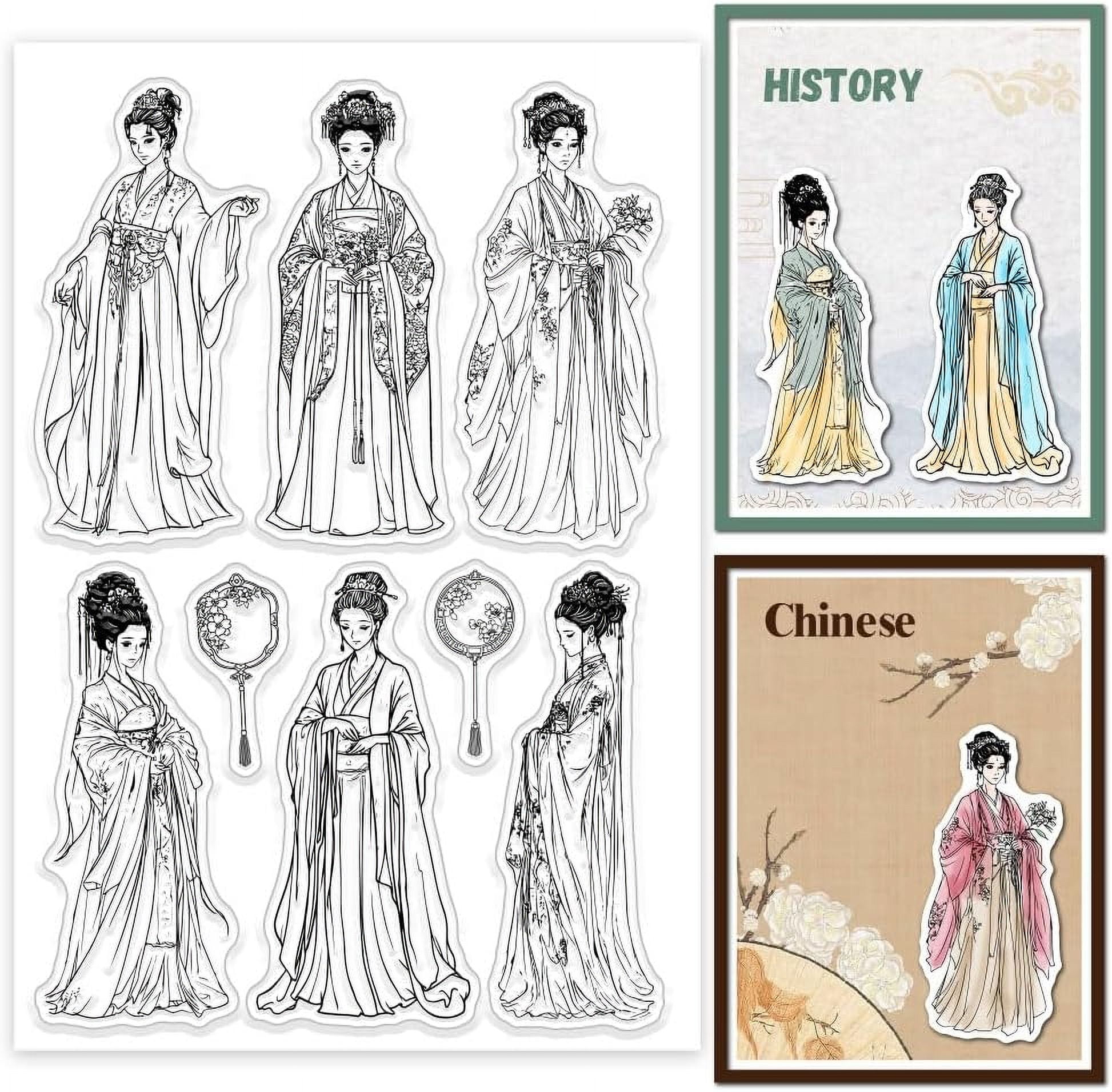 Chinese Hanfu Women Clear Stamps Ancient Oriental Silicone Clear Stamp ...