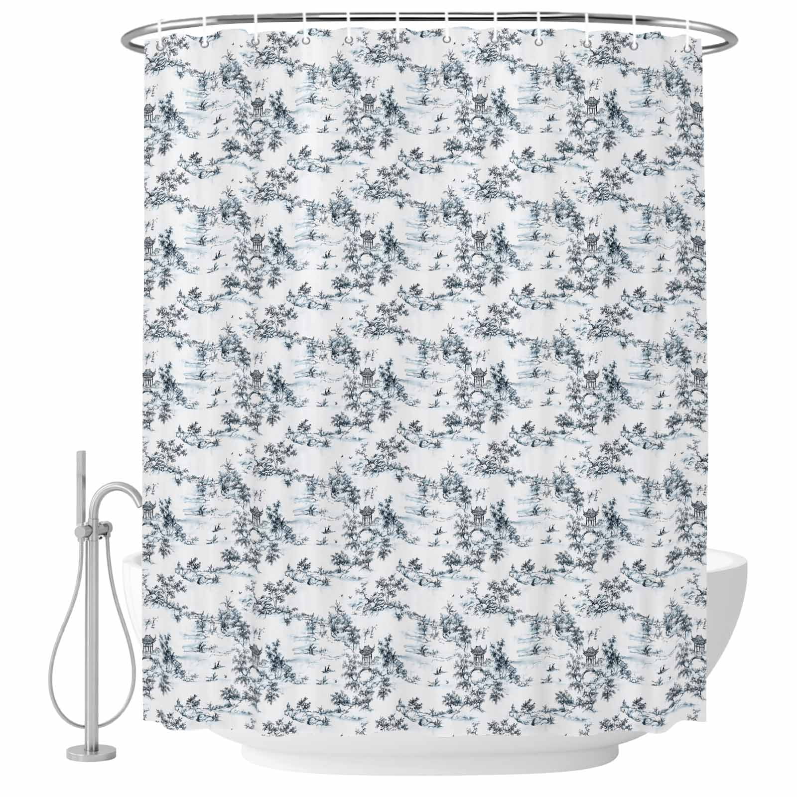 Chinese Ink Art Fabric Shower Curtain Waterfall Under Bridge Washable ...