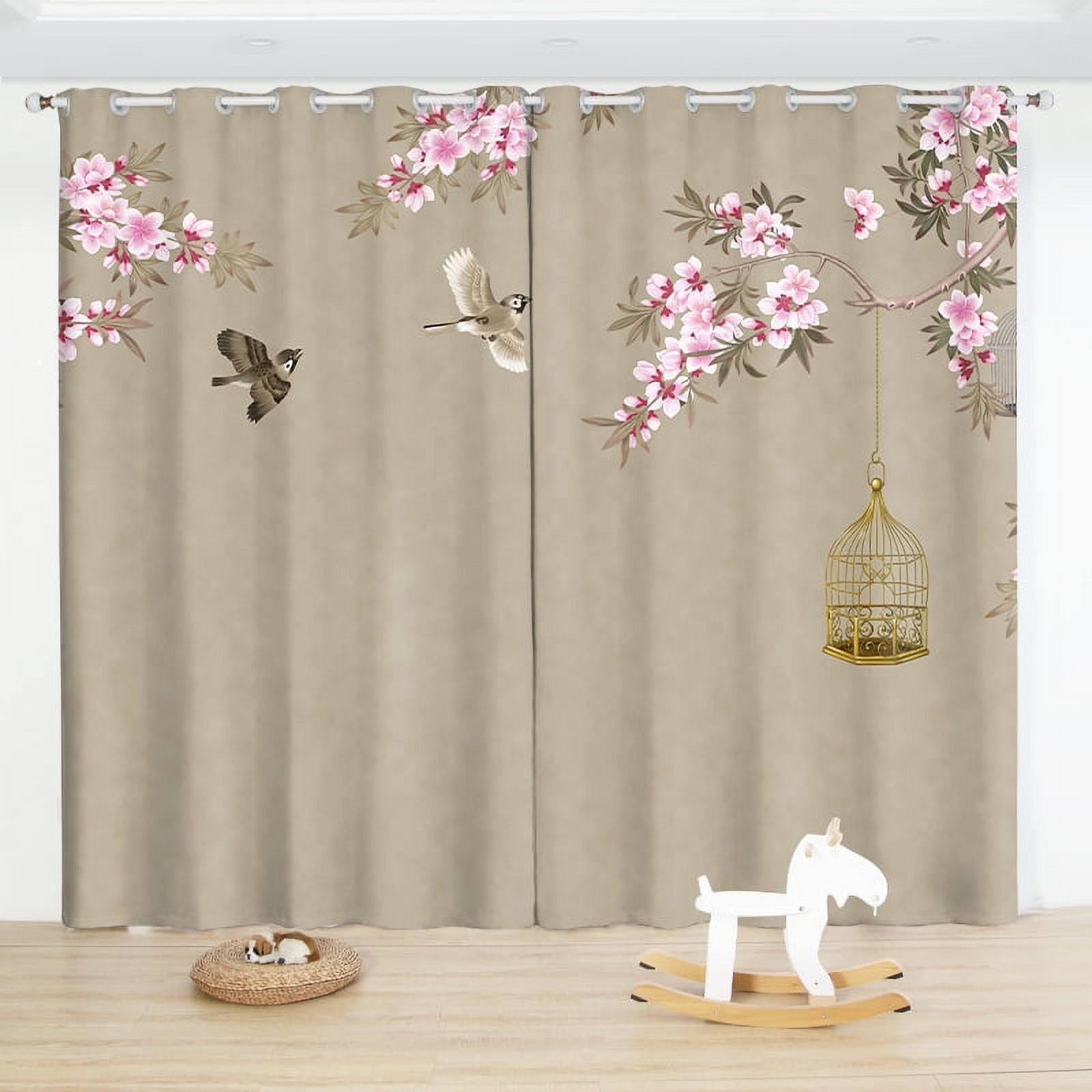 Chinese Ink Bamboo Semi-blackout Printed Curtain Grommet Top Bedroom ...