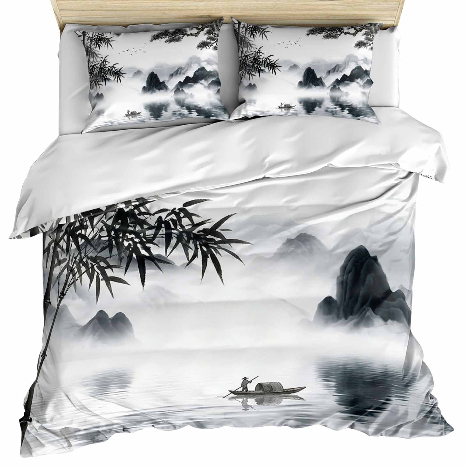 Chinese Ink Bedding 3 Piece Duvet Cover Set Twin Size, Art Painting ...