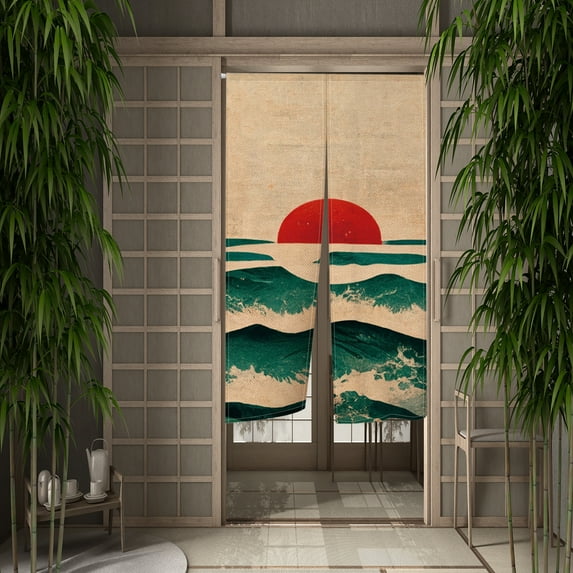 Chinese Ink Landscape Door Curtain Noren Sun Landscape Painting Half ...