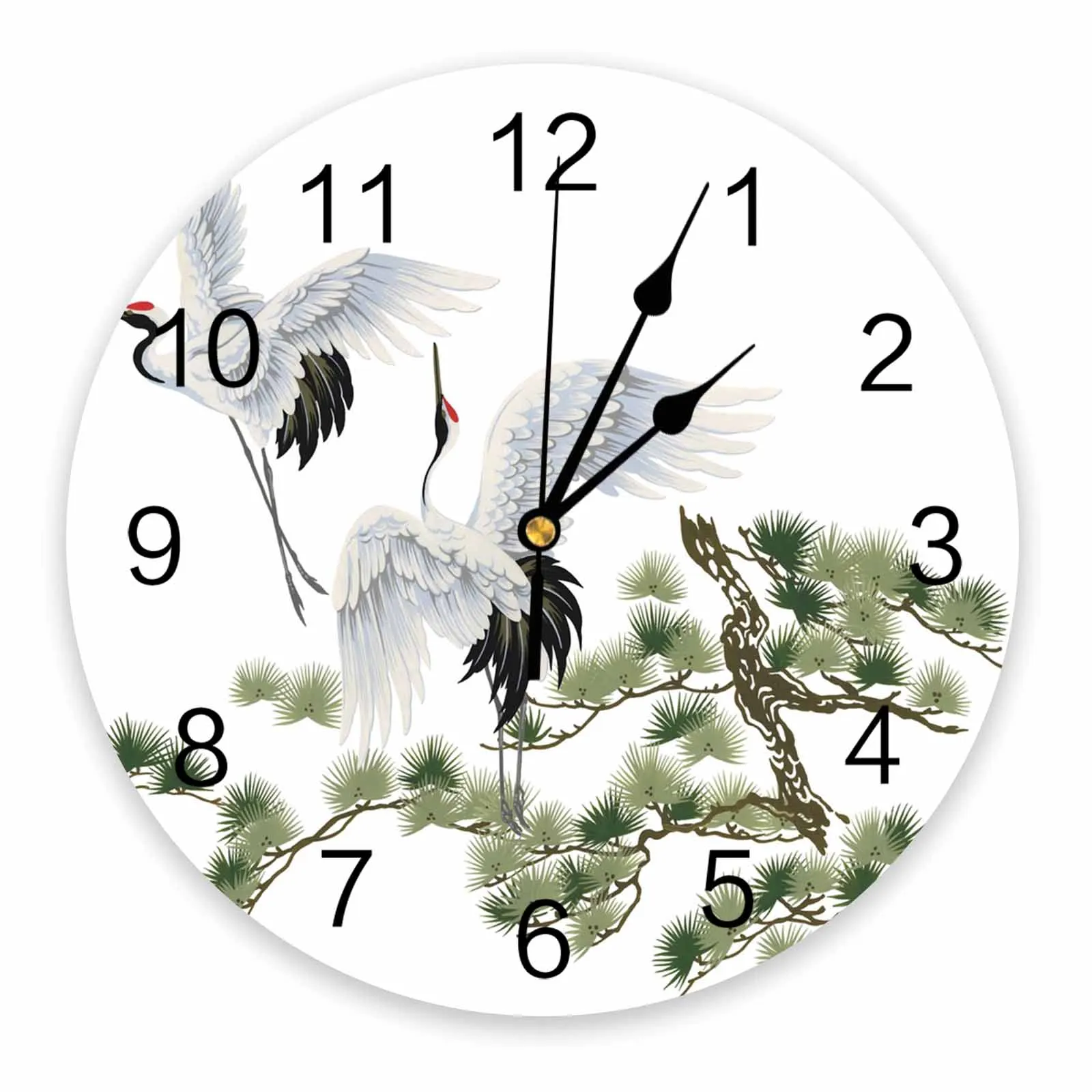 Chinese Ink Landscape Painting Bamboo Round Wall Clock Hanging Silent ...