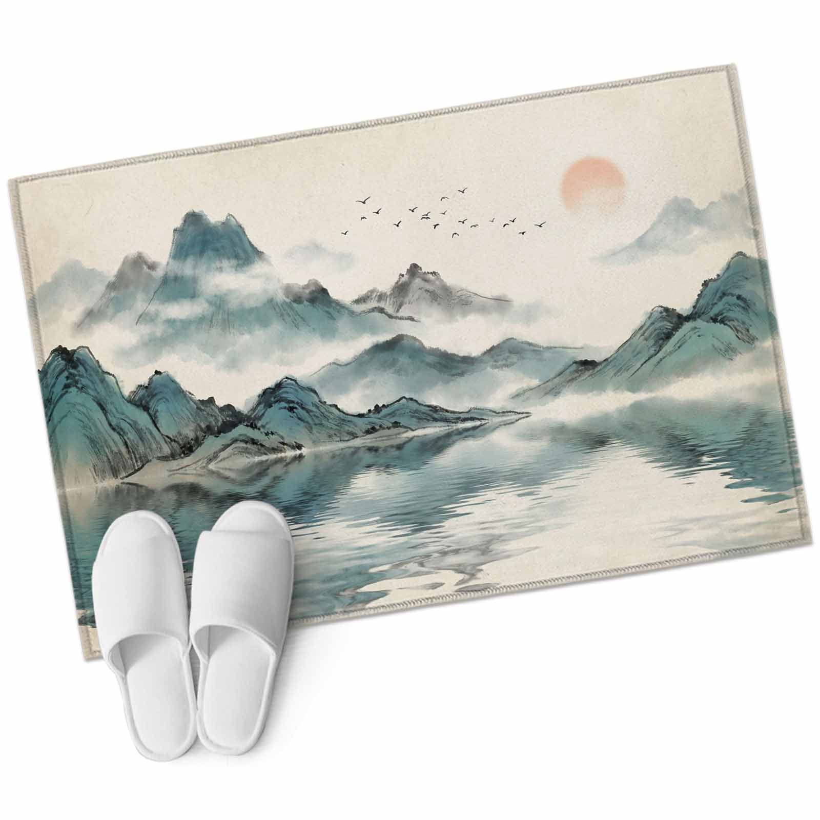 Chinese Ink Mountain Bathroom Rug Washable 2x3 Entryway Rug Non Slip ...