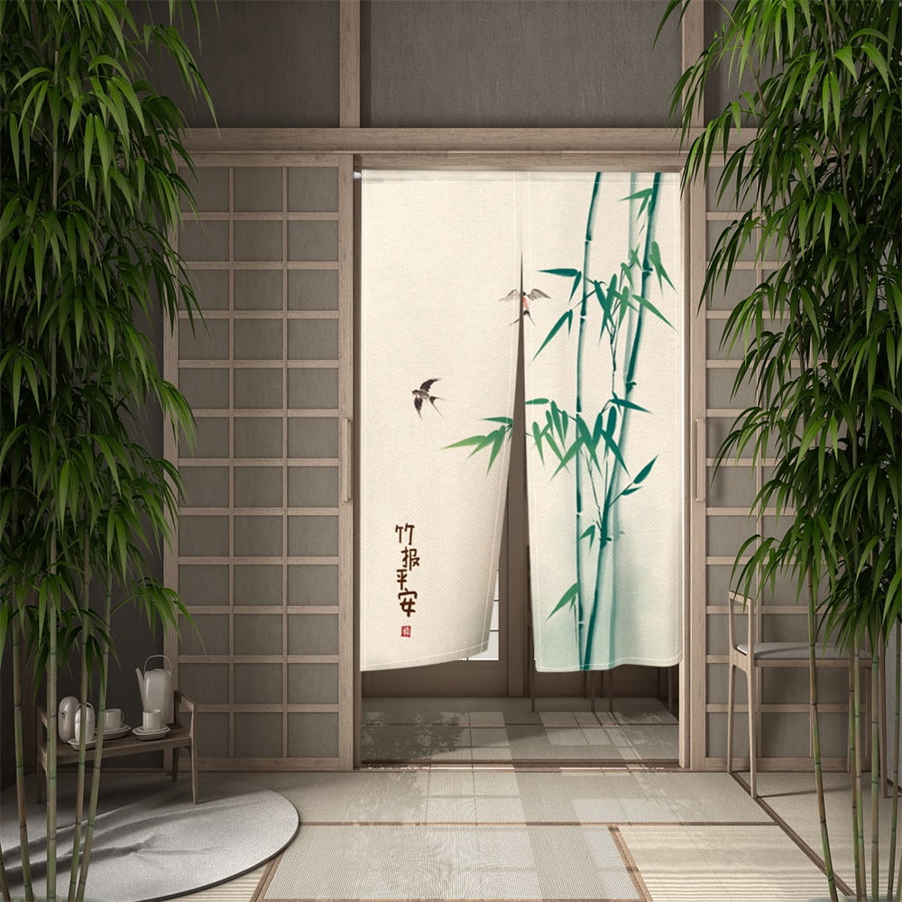 Chinese Ink Painting Bamboo Door Curtain Japanese Split Short Curtain ...