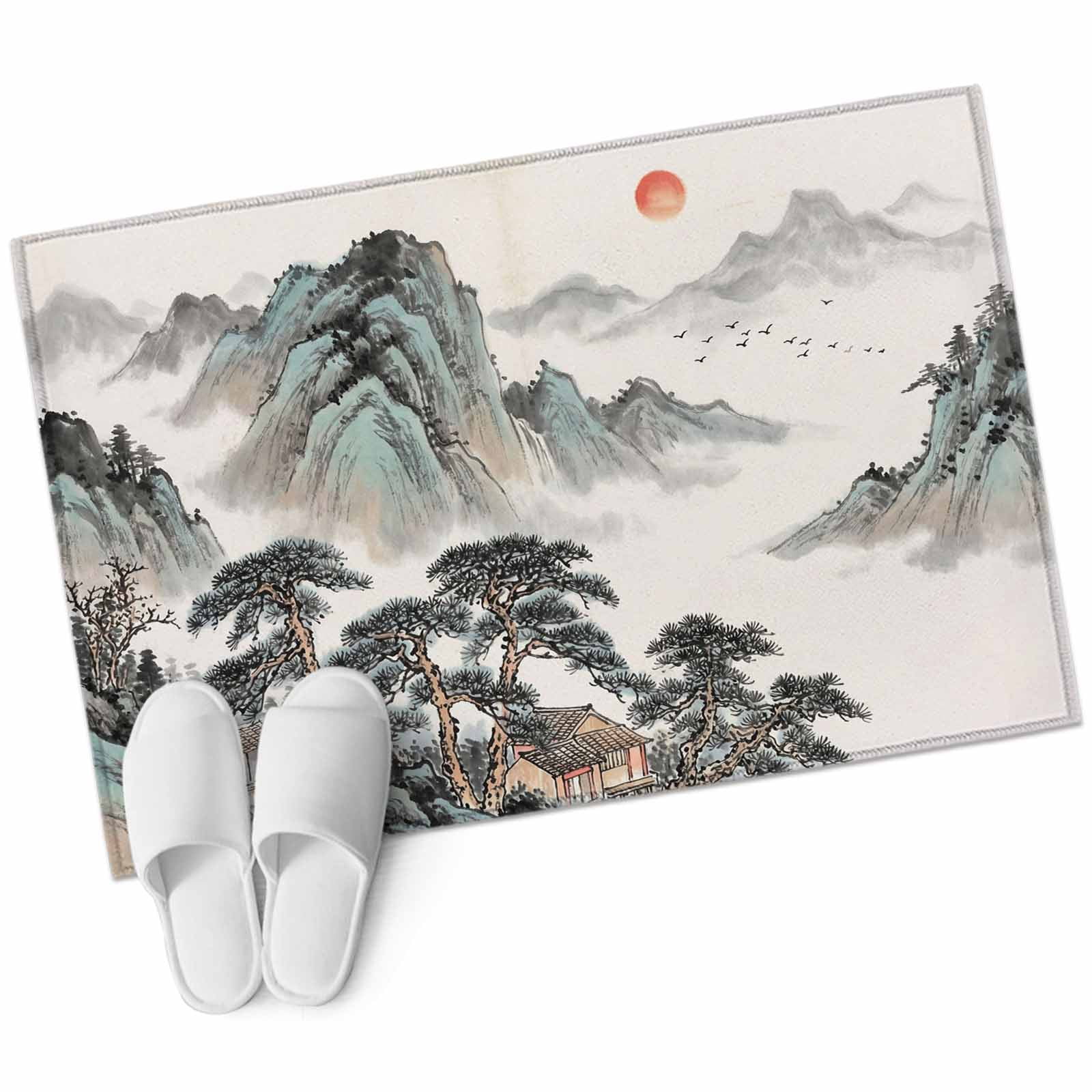 Chinese Ink Painting Bathroom Rug Washable 2x3 Entryway Rug Non Slip ...