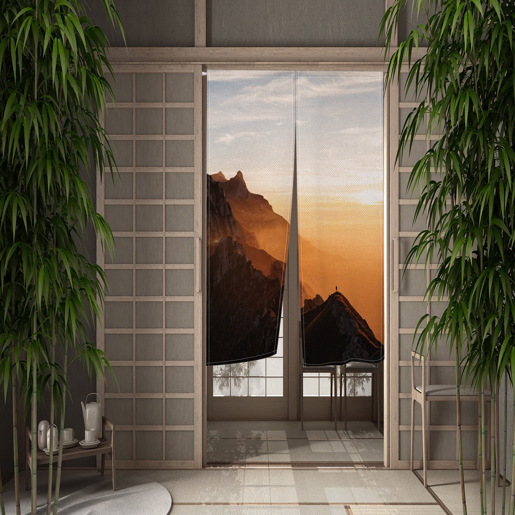 Chinese Ink Painting Door Curtain Mountain Landscape Japanese Doorway ...