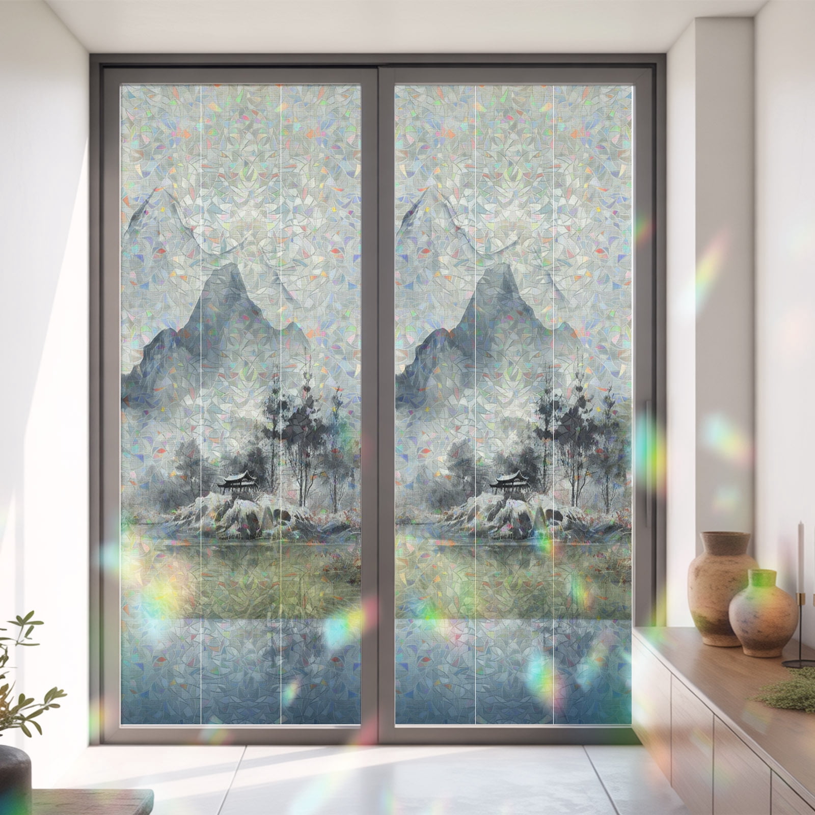 Chinese Ink Painting Mountain Forest Window Privacy Film, Rainbow Film ...
