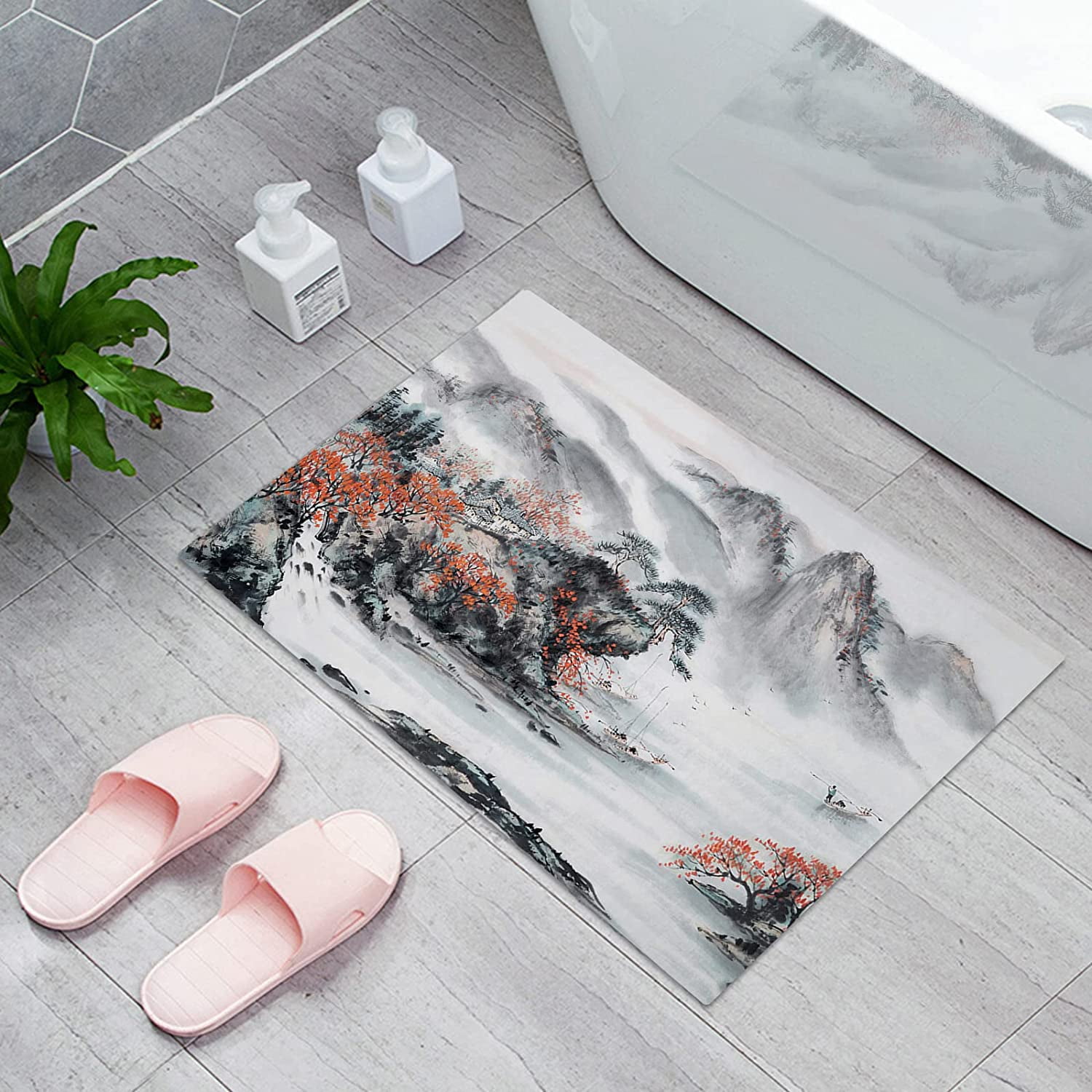 Chinese Ink Painting Welcome Indoor Door Mats,Non Skid Bath Rugs ...