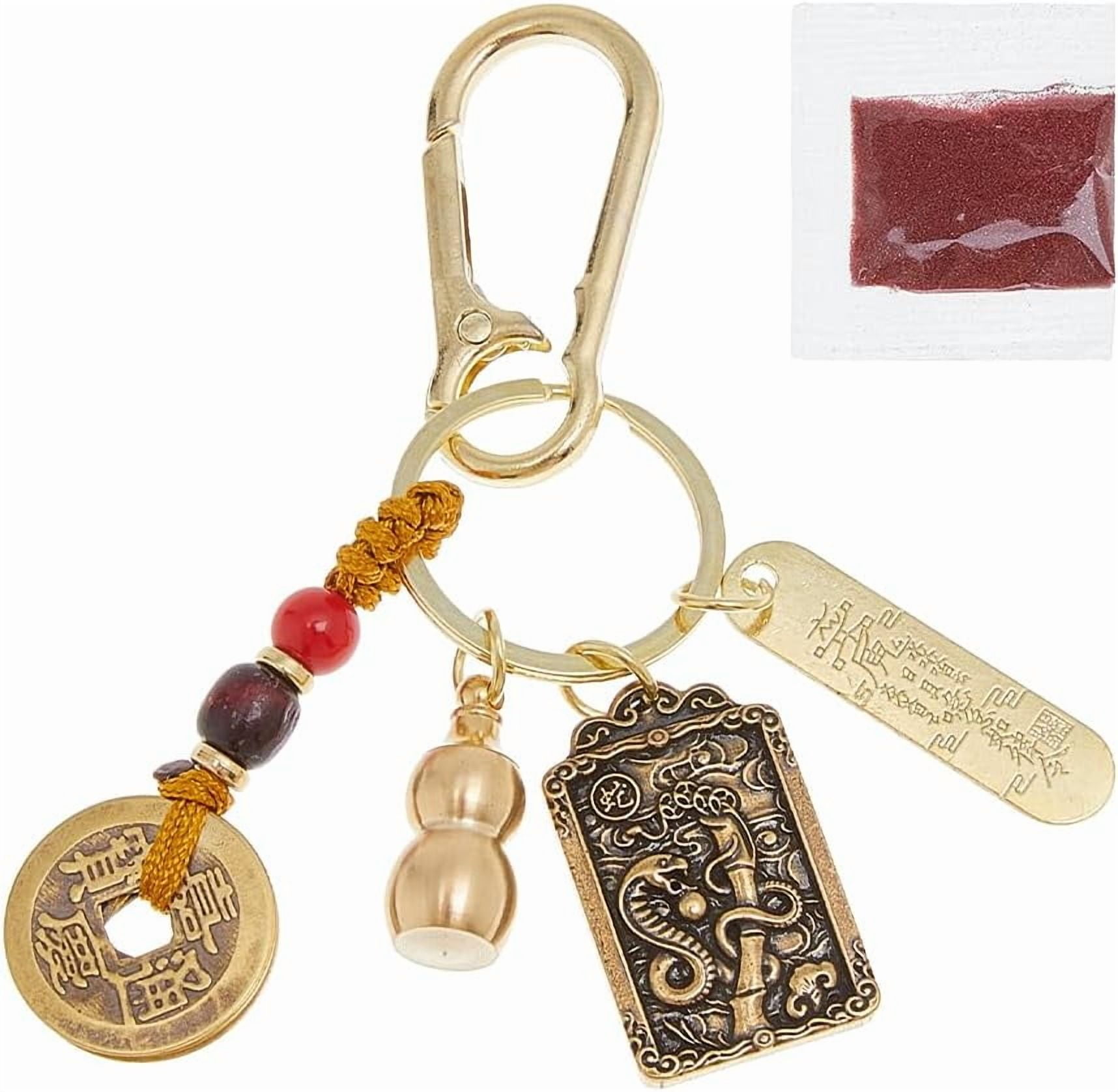Chinese Keychain Brass Keychain with Cinnabar Zodiac Snake Five ...
