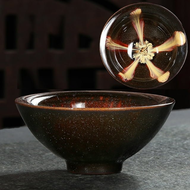 Chinese Kiln Change Ceramic Jianzhan Tea Cup Retro Temmoku Glaze Teacup Blue Pottery Tea Bowl ...