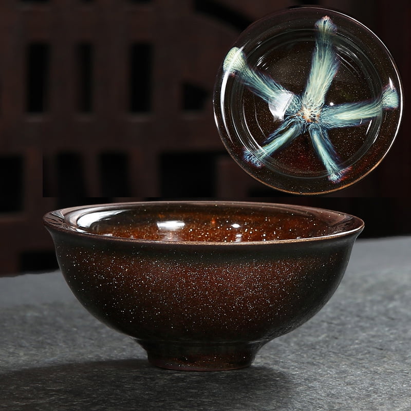Chinese Kiln Change Ceramic Jianzhan Tea Cup Retro Temmoku Glaze Teacup Blue Pottery Tea Bowl ...