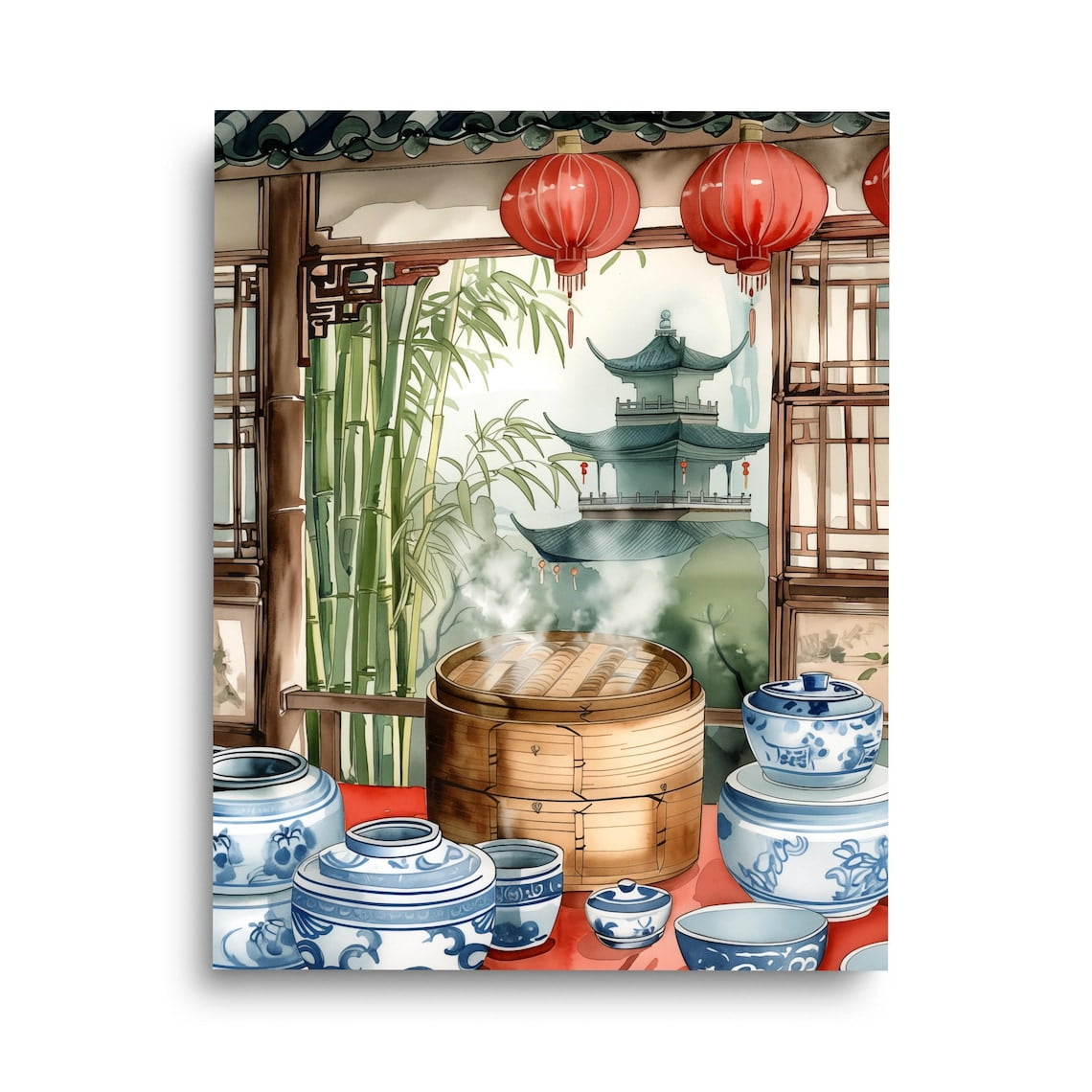 Chinese Kitchen Print, Dumpling & Lantern Food Art, Asian Travel Print ...