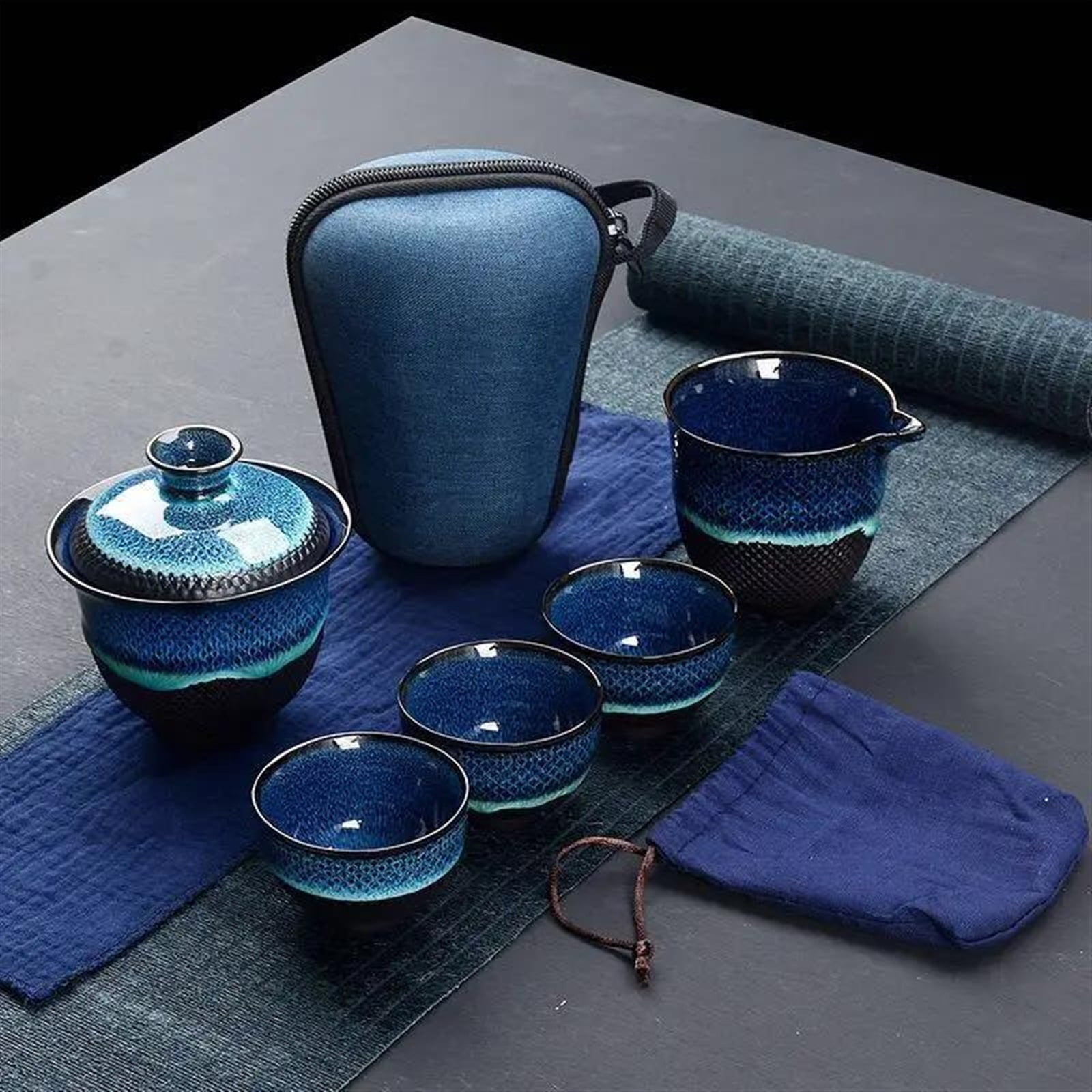 Chinese Kung Fu Travel Tea Set Ceramic Glaze Teapot Teacup Gaiwan ...
