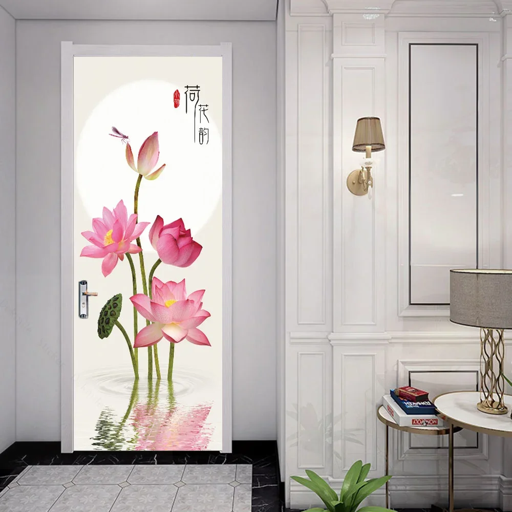 Chinese Landscape Painting Door Stickers Wallpaper Ink Art Doors Murals ...