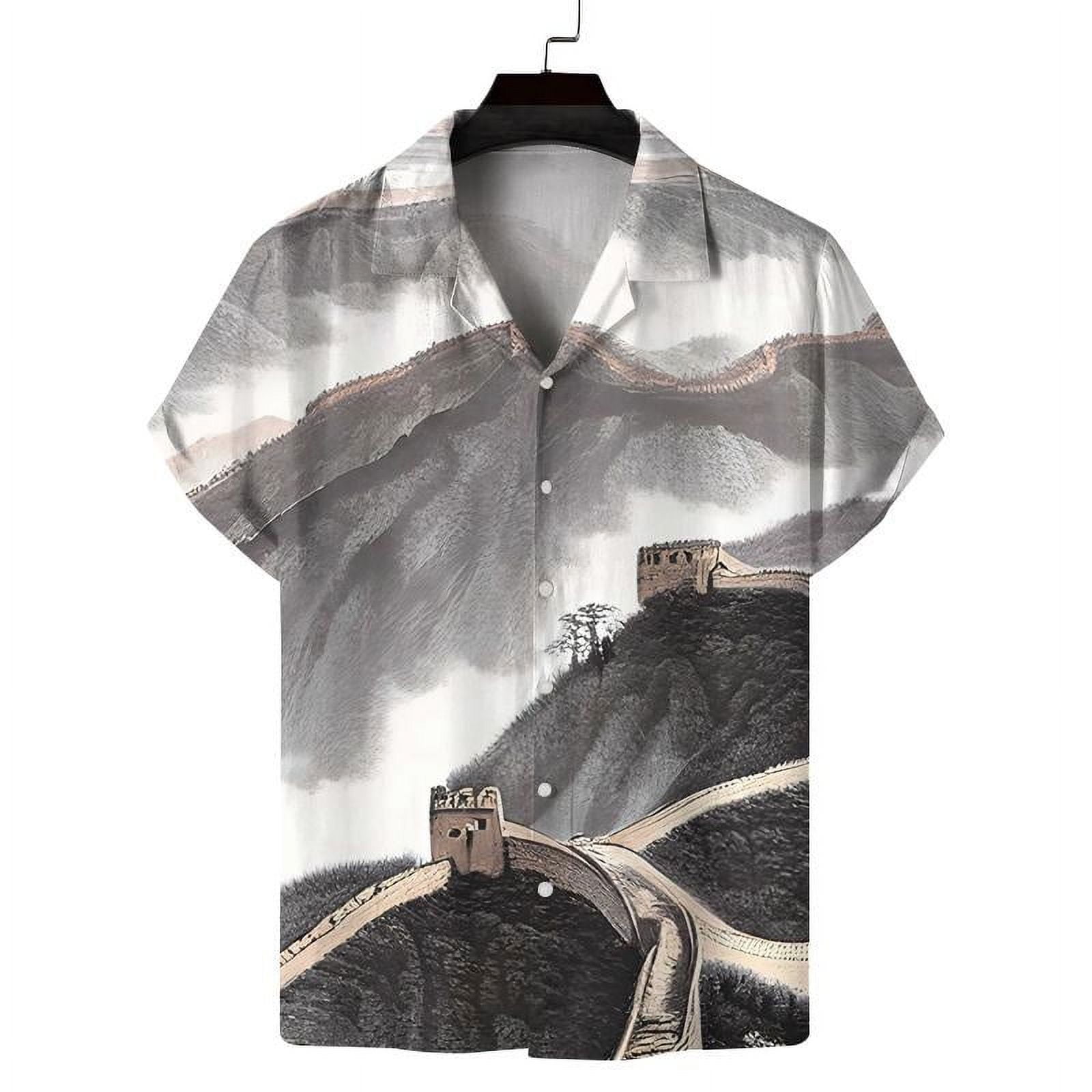Chinese Landscape Painting Shirt 3d Printed The Great Wall Lake Lapel ...