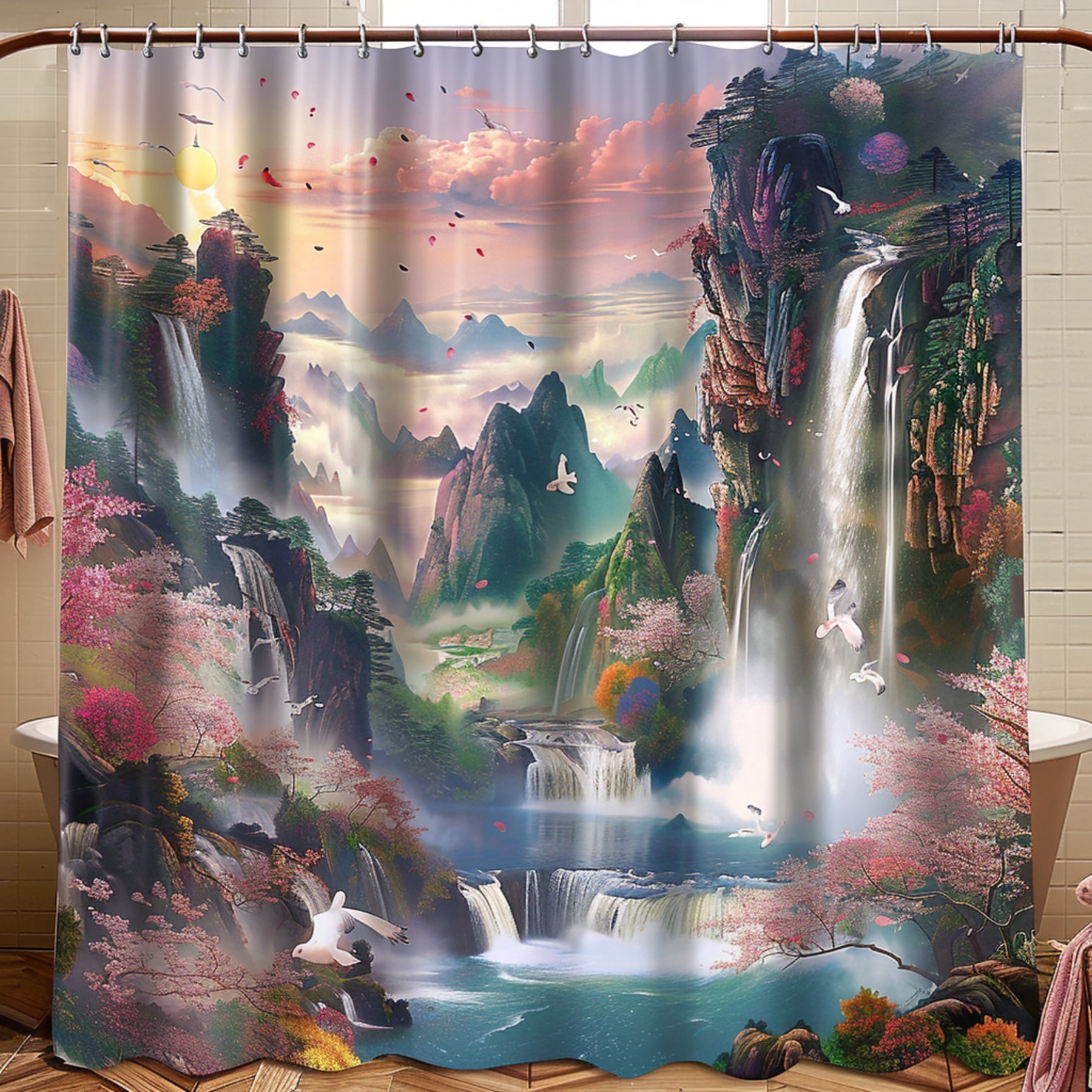 Chinese Landscape Painting Shower Curtain Enchanting World with ...