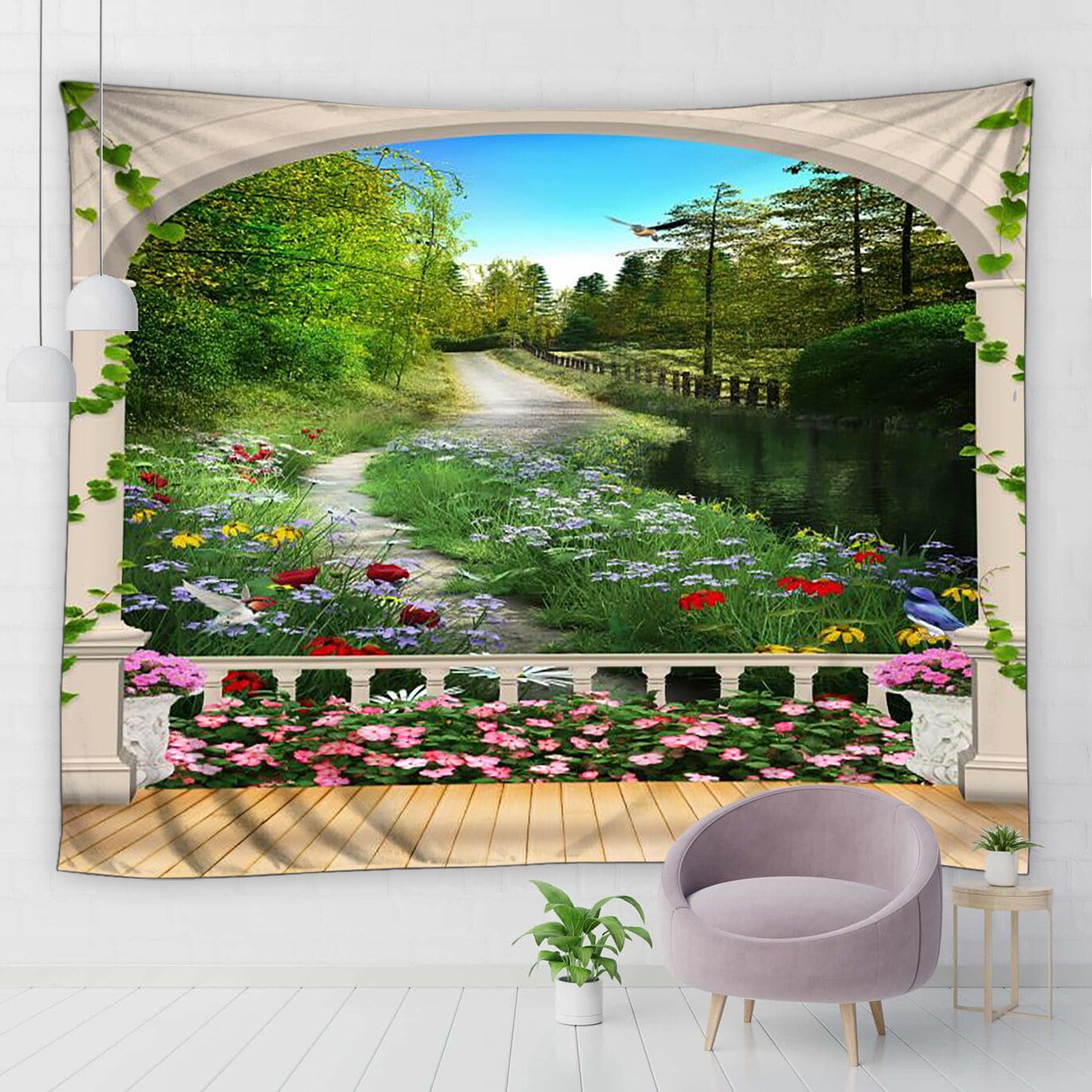 Chinese Landscape Tapestry Bamboo Forest Arches Mountain Lake Scenery ...