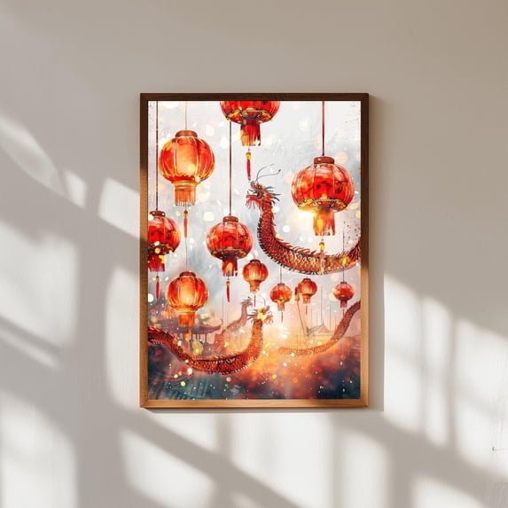 Chinese Lantern Festival Watercolor Dragon Classic Art Poster , Poster ...