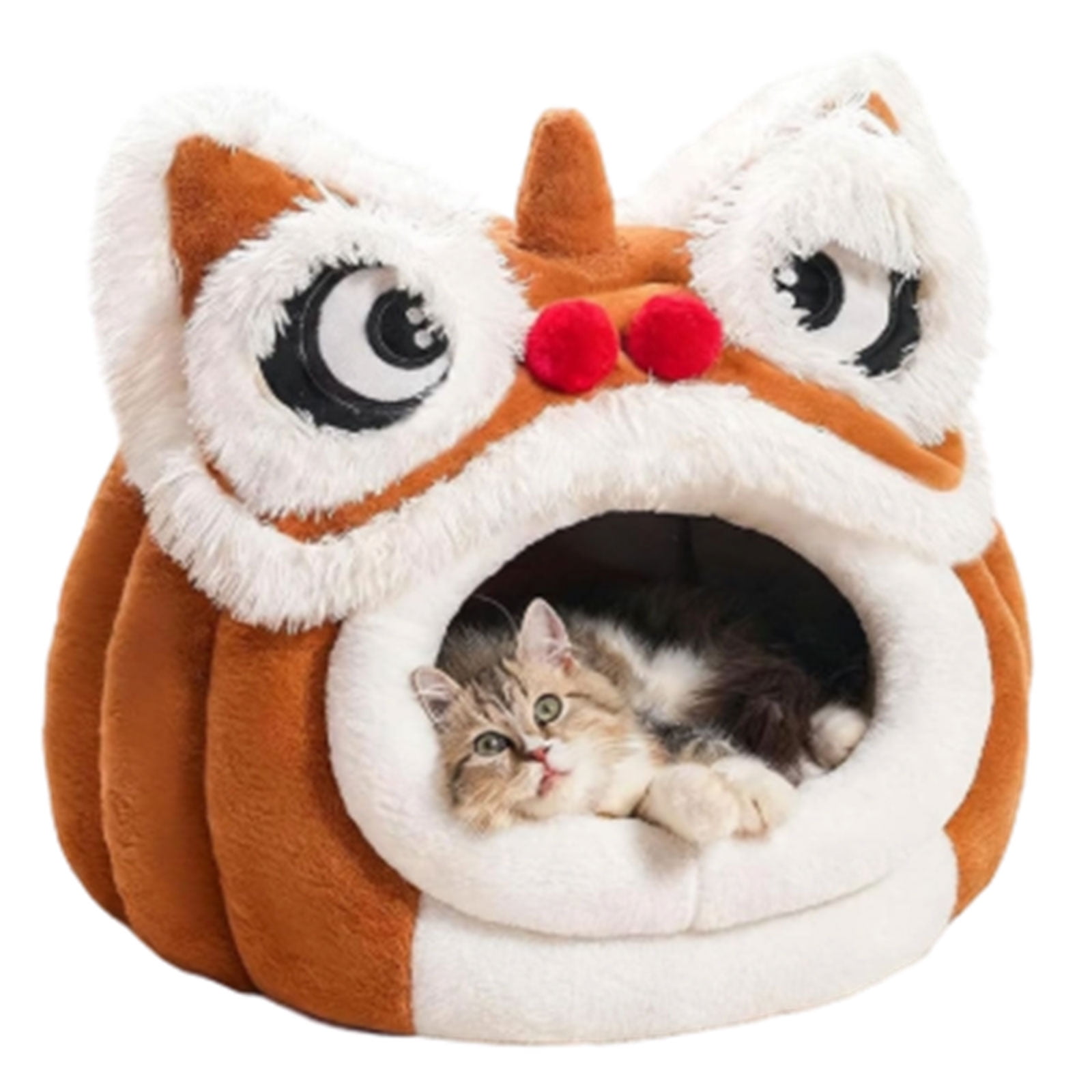 Chinese Lion Dance Lion Cats Bed, 360° Windproof Plush Pet Nest with ...