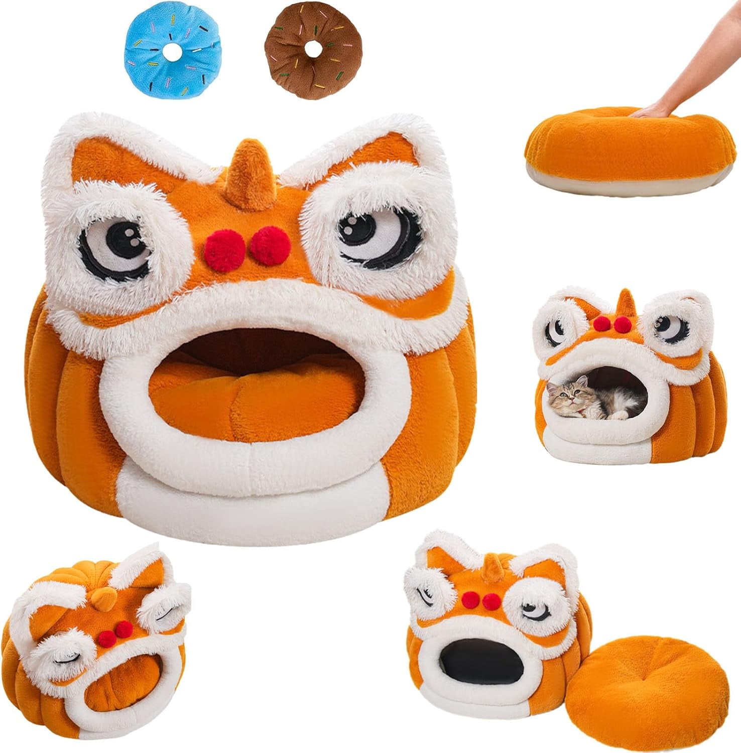 Chinese Lion Dance Lion Cats Bed, Lion Head Pet Beds for Cats, 360 ...
