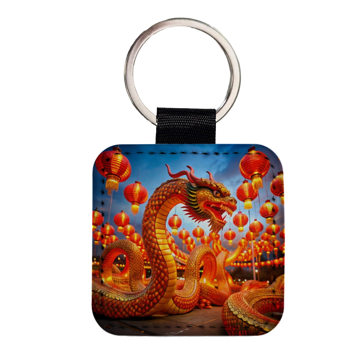 Chinese Lunar New Year Celebration Faux Leather Square Keychain ...