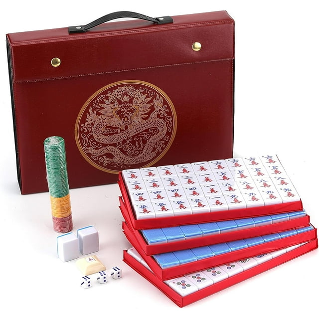 Chinese Mahjong Game Set 1.5" X-Large 144 Numbered White Blue Melamine ...