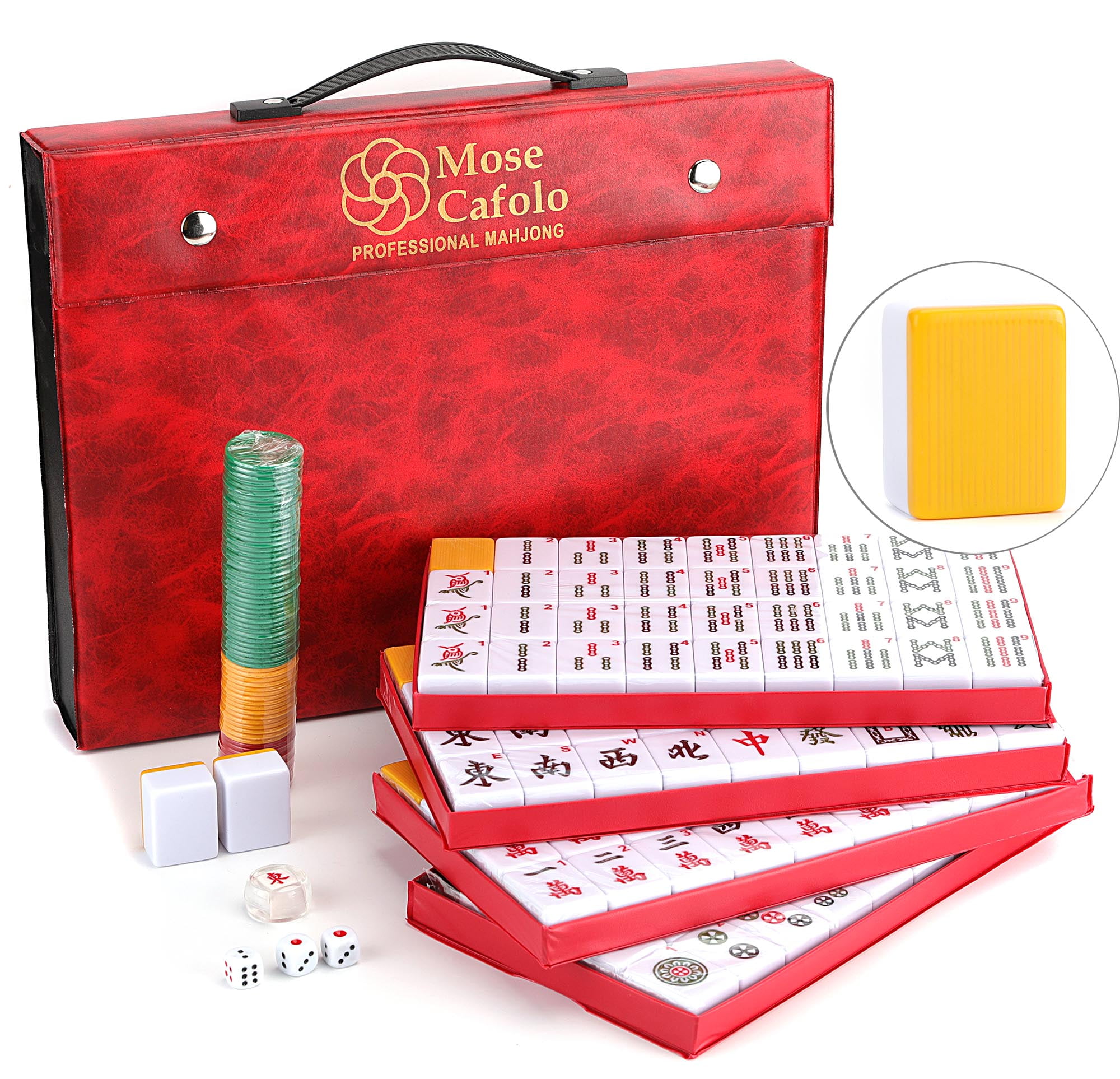 Chinese Mahjong Game Set - 144 Numbered Tiles with Travel Case, Spare ...