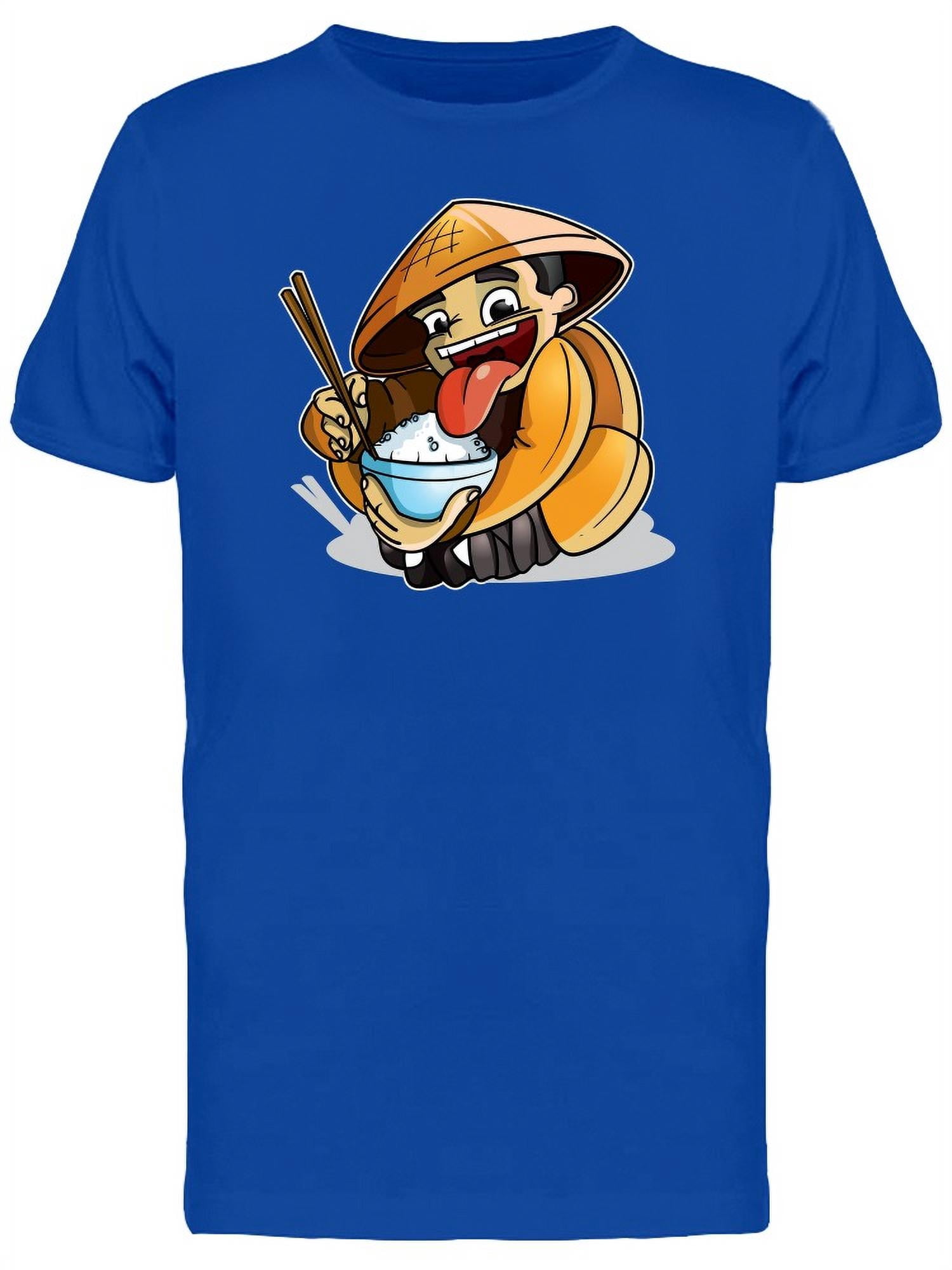 Chinese Man Eating Rice Cartoon T-Shirt Men -Image by Shutterstock ...