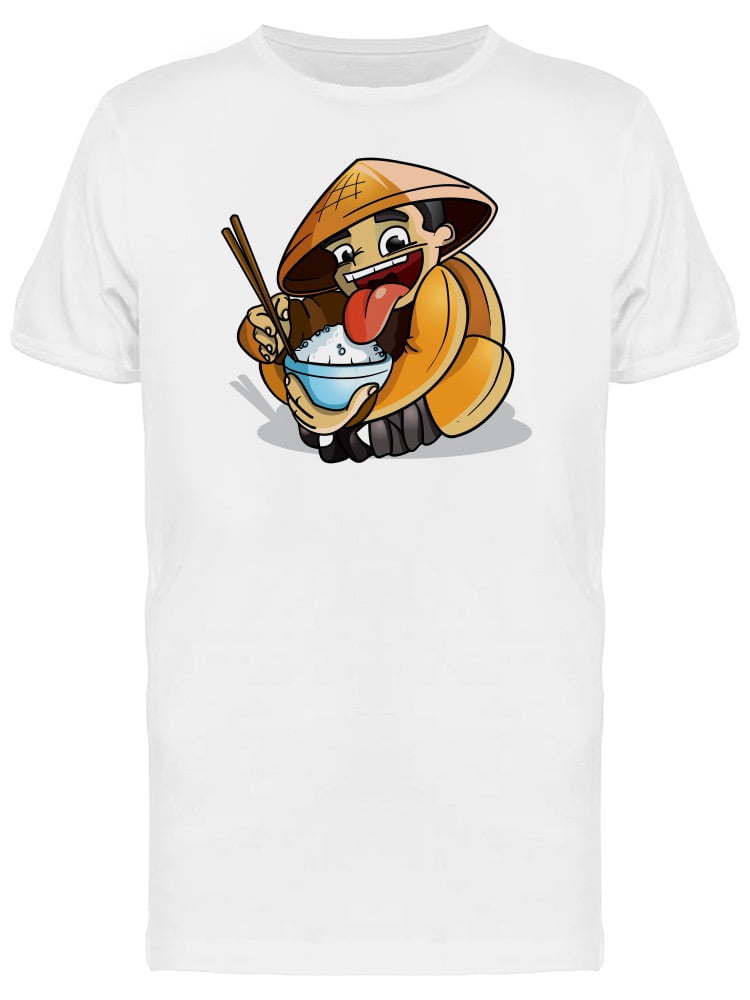 Chinese Man Eating Rice Cartoon T-Shirt Men -Image by Shutterstock ...