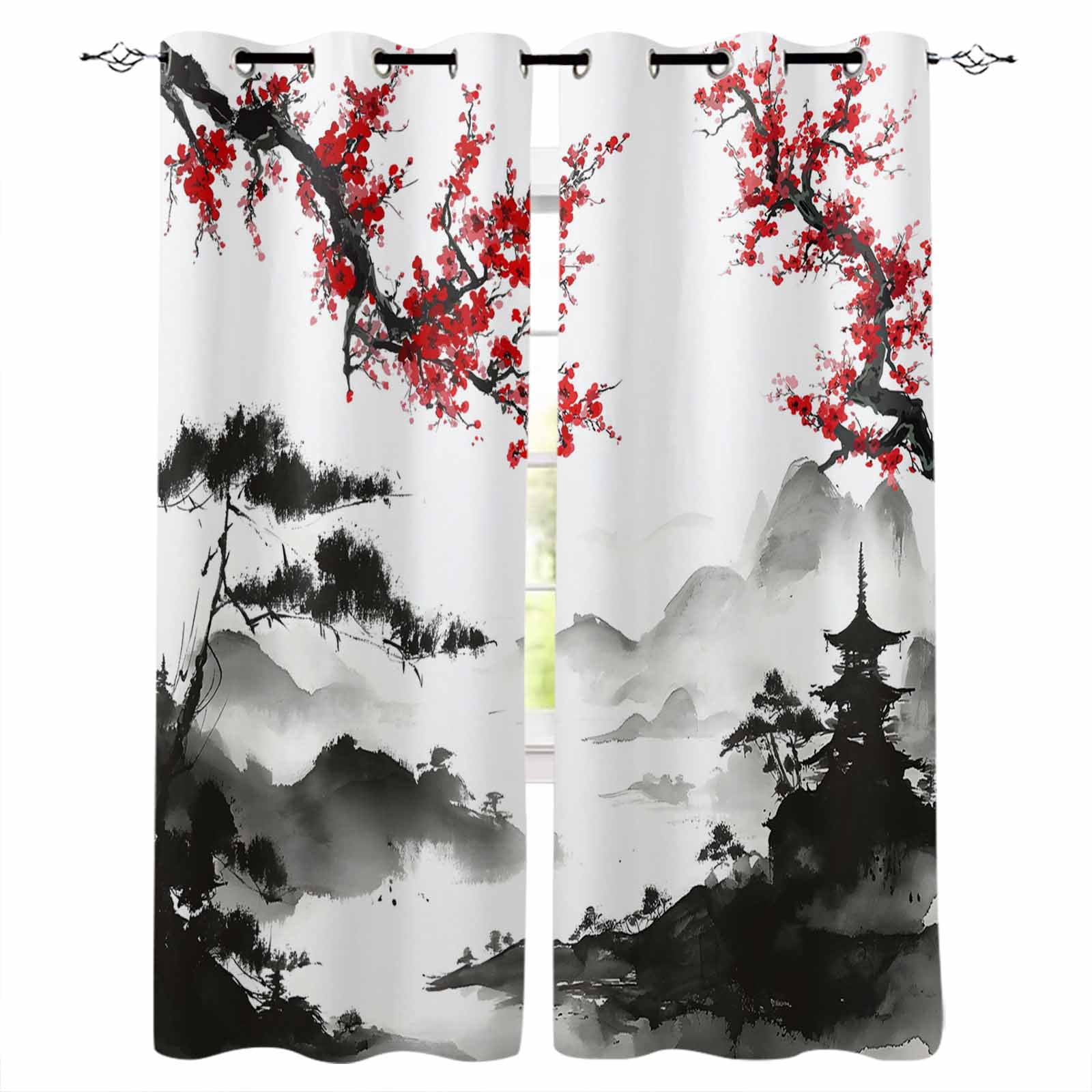 Chinese Mountain Blackout Curtains 45 Inches Long, Landscape Painting ...