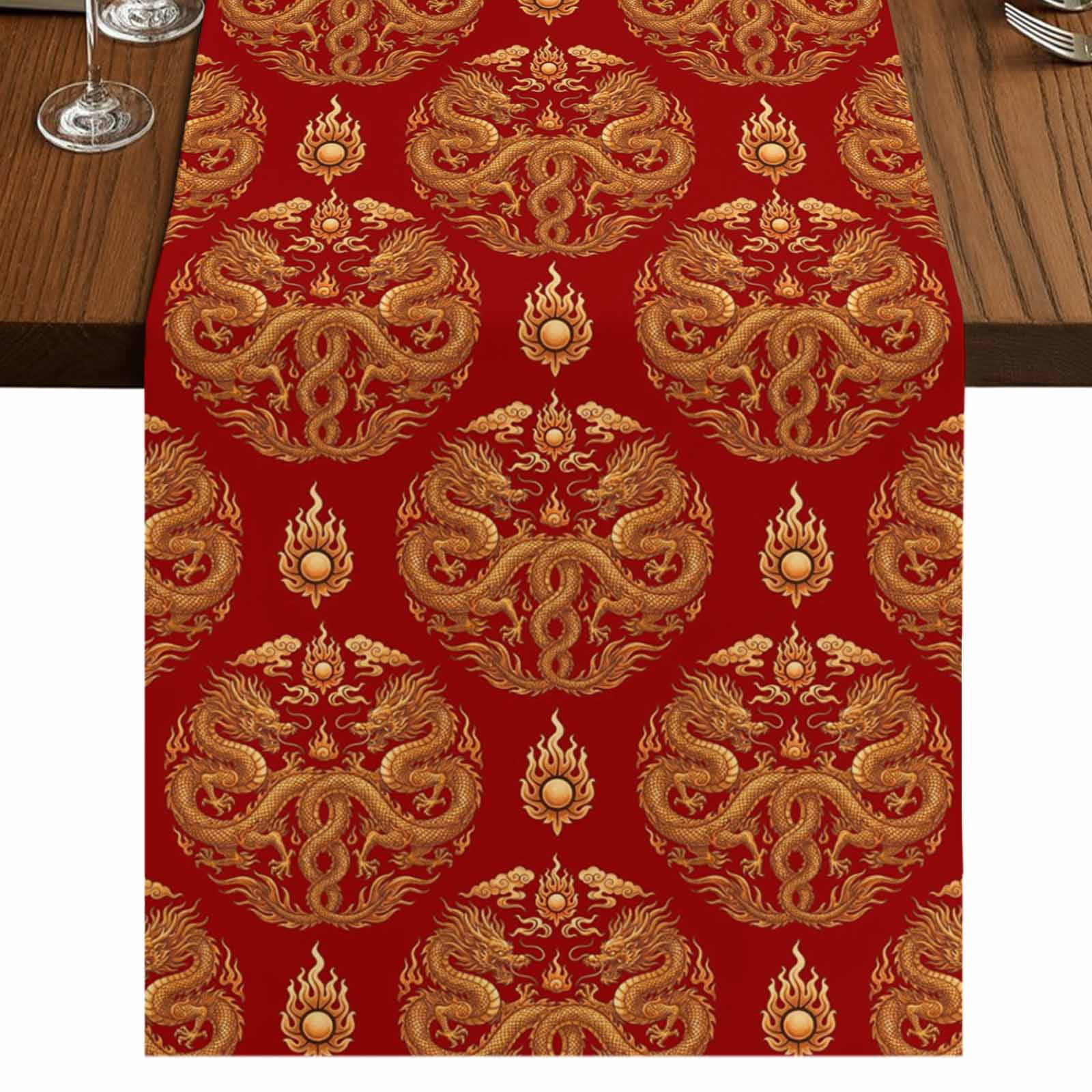 Chinese New Year Burlap Cotton Table Runner 13x120 Inches Long, Yellow ...