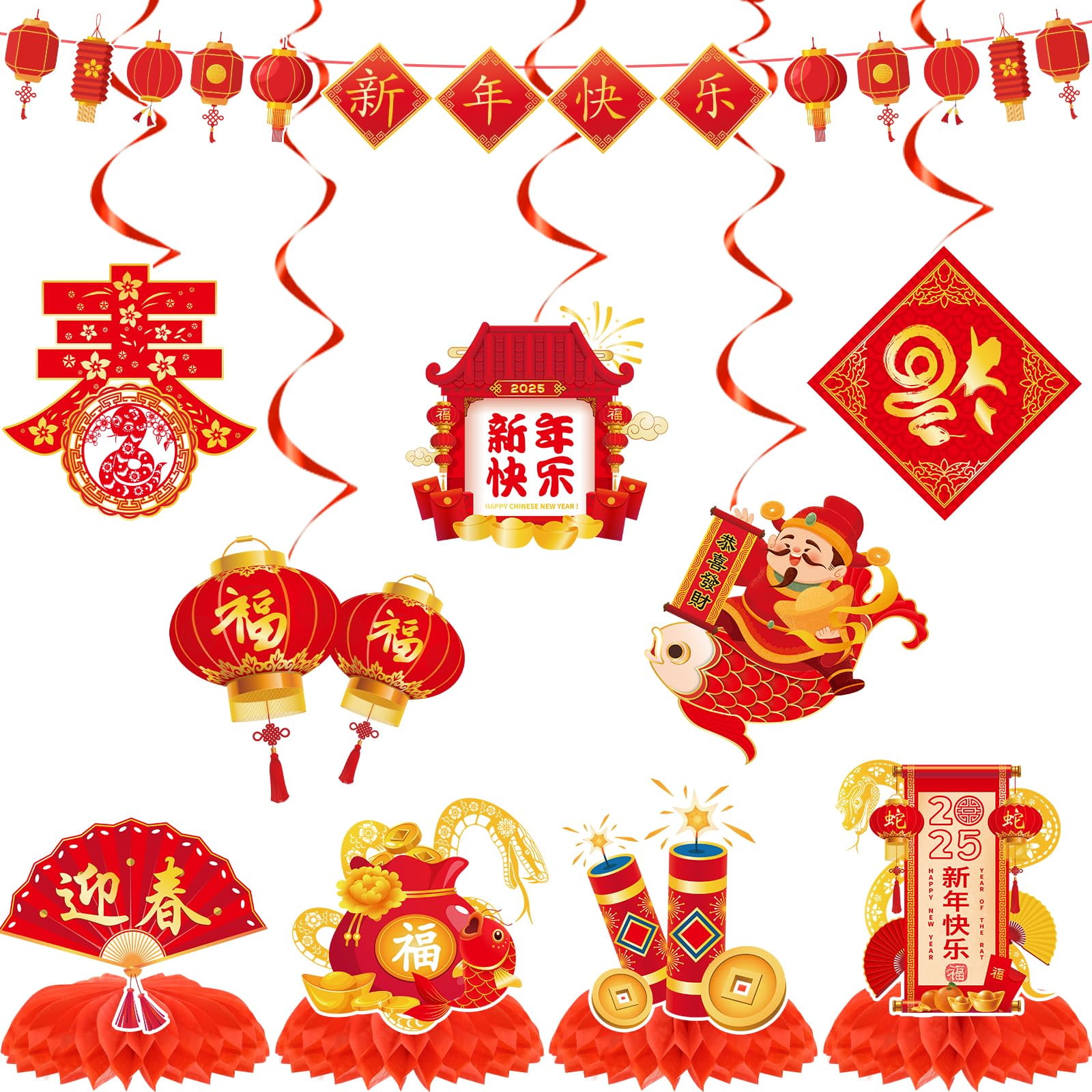 Chinese New Year Decorations - 2025 Snake Lunar New Year Banner Set, 10 ...