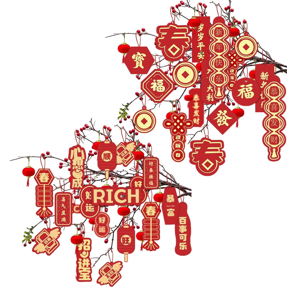 Chinese New Year Decorations 42 Pcs Red Gold Spring Festival Pendants ...