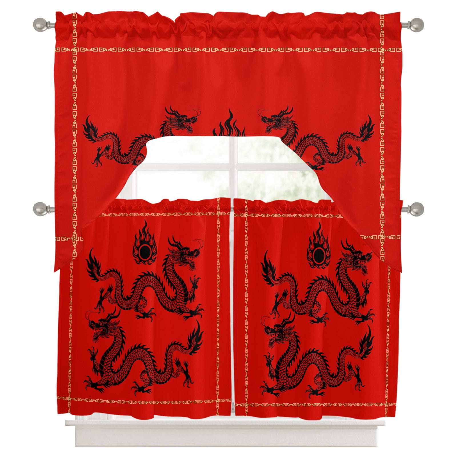 Chinese New Year Kitchen Curtains Swag Valance and Tier Curtains Set 36 ...