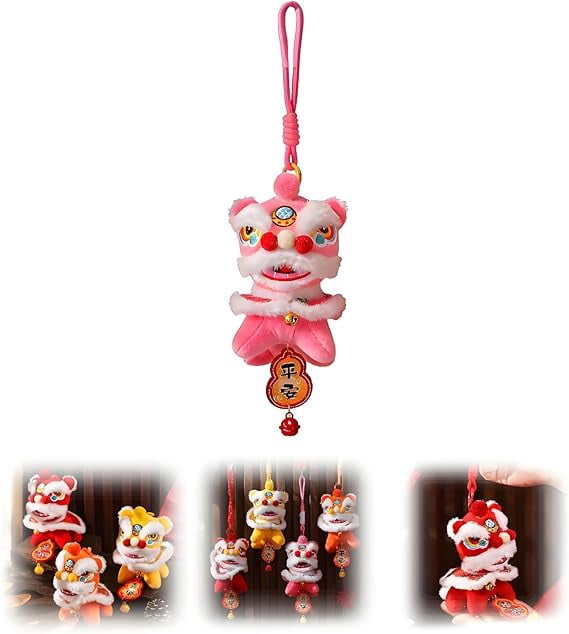 Chinese New Year Lion Dance Keychain - Kawaii Cute Plush Pendant ...
