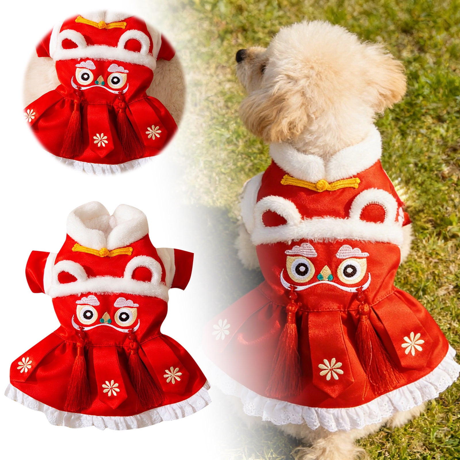 Chinese New Year Pet Tang Dress - "Phoenix Dance" Festive Red Outfit ...