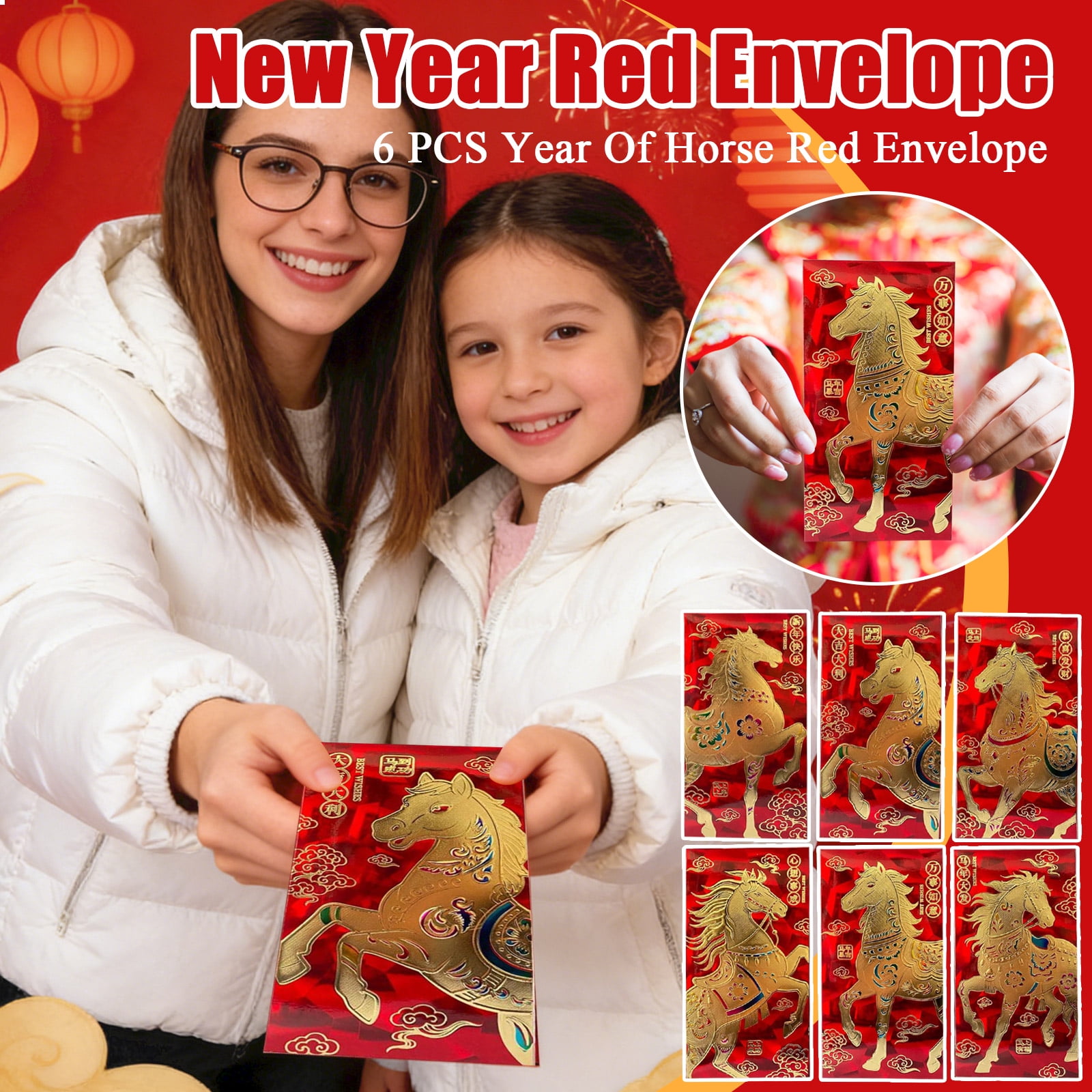 Chinese New Year Red Envelopes 6Pcs Year Of The Horse Spring Festival ...