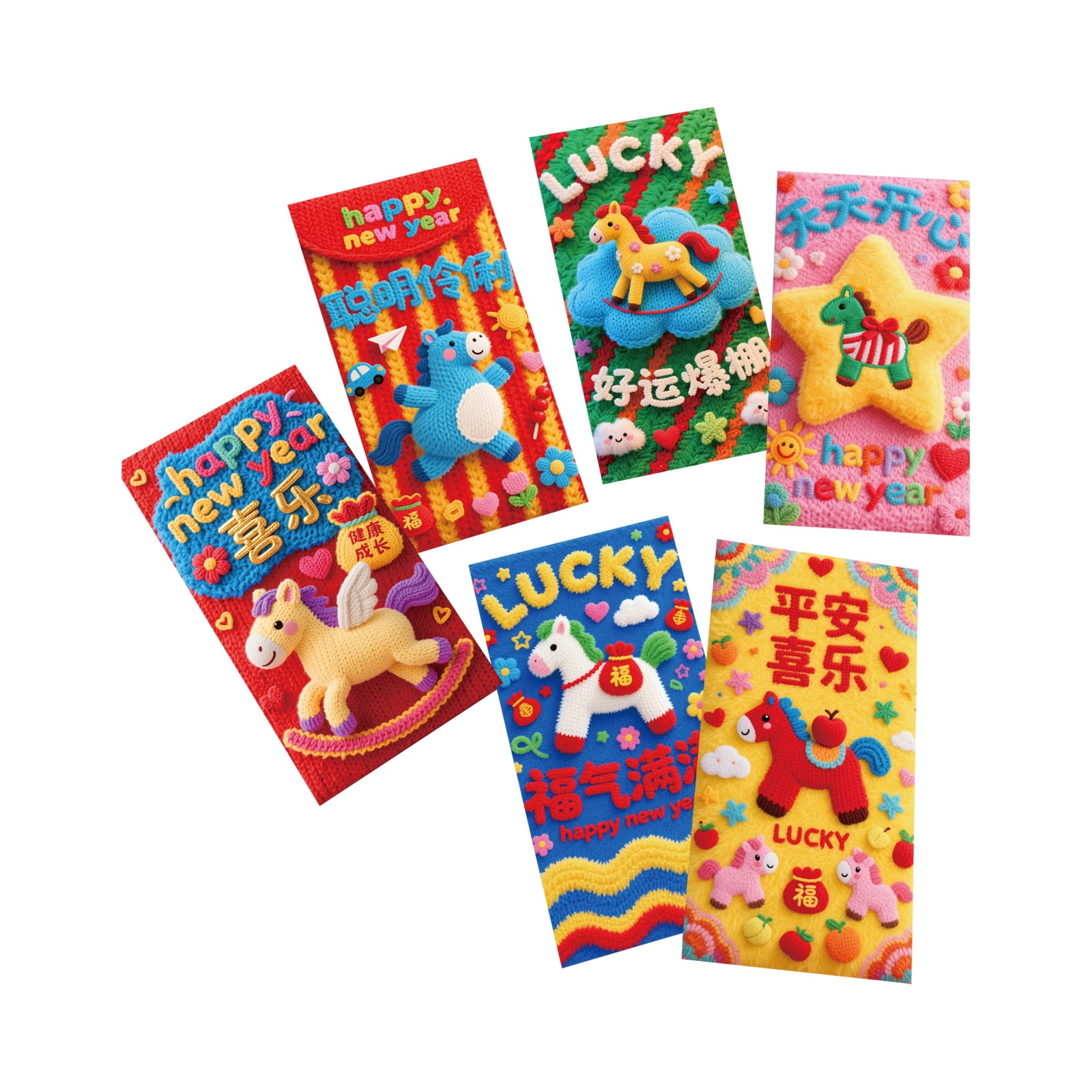 Chinese New Year Red Envelopes with Cartoon Horse Design, 6pcs Lucky ...