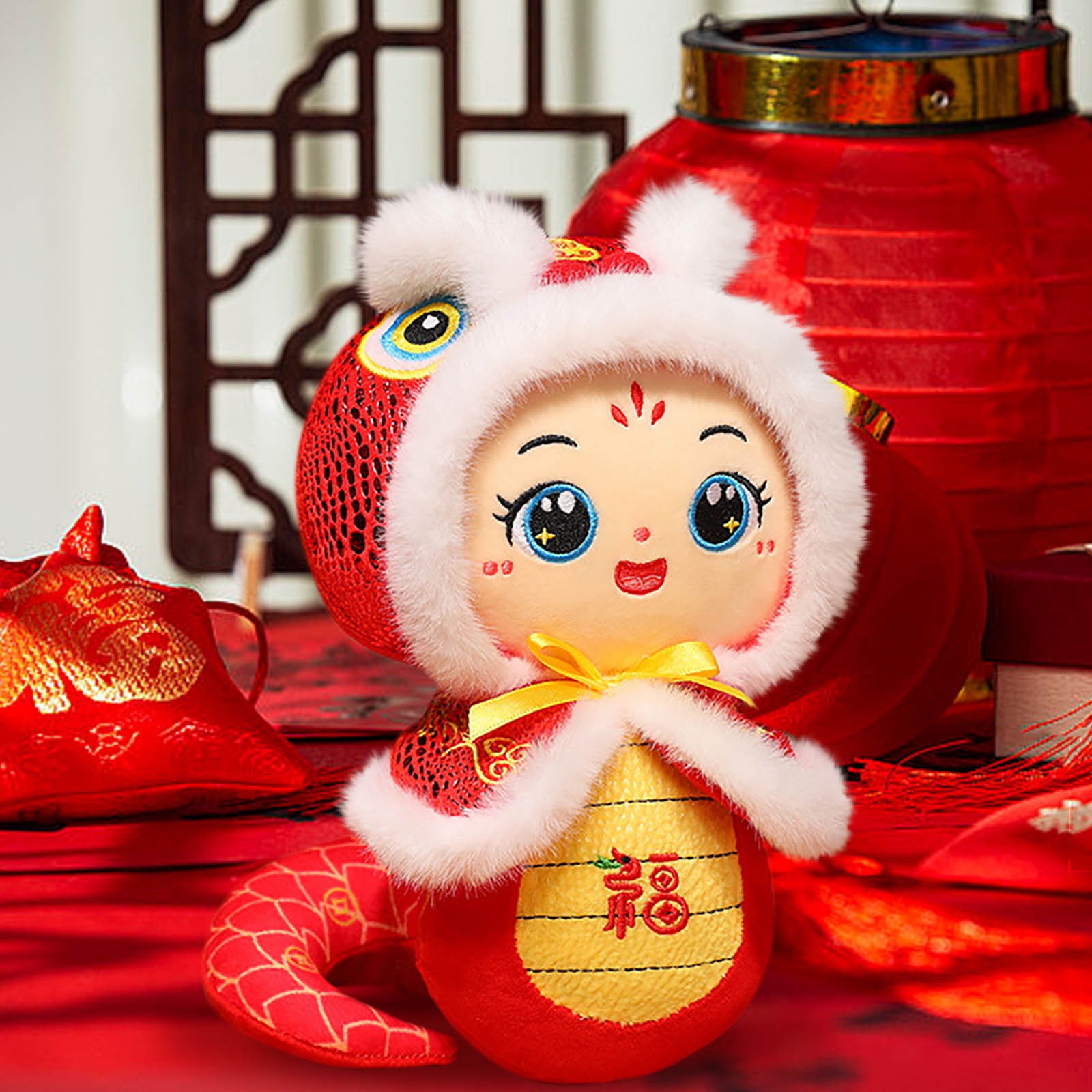 Chinese New Year Snake Plush Toy Cute Expression Soft and Cute Cartoon ...