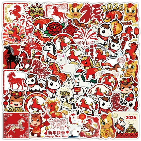 Chinese New Year Stickers, 60 Pcs Happy Lunar 2026 Year of Horse ...