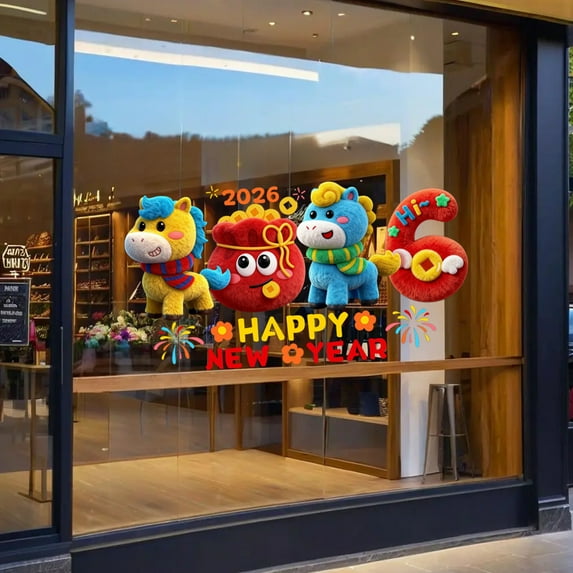 Chinese New Year Window Clings Stickers 2026 Cute Horse New Year Glass ...