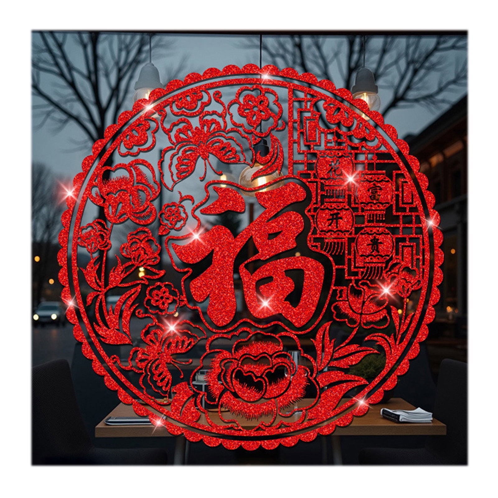 Chinese New Year Window Sticker Glitter Glass Door Decal Non-adhesive ...