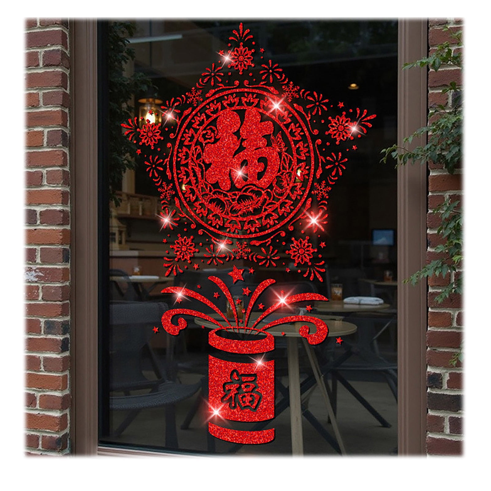 Chinese New Year Window Sticker Glitter Glass Door Decal Non-adhesive ...
