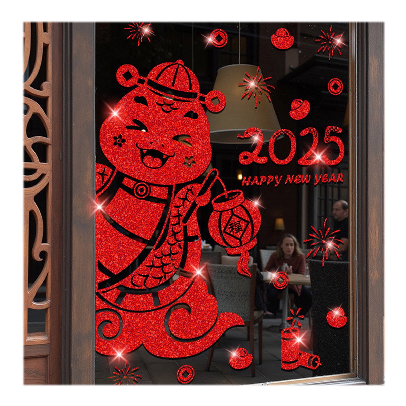 Chinese New Year Window Sticker Glitter Glass Door Decal Non-adhesive ...
