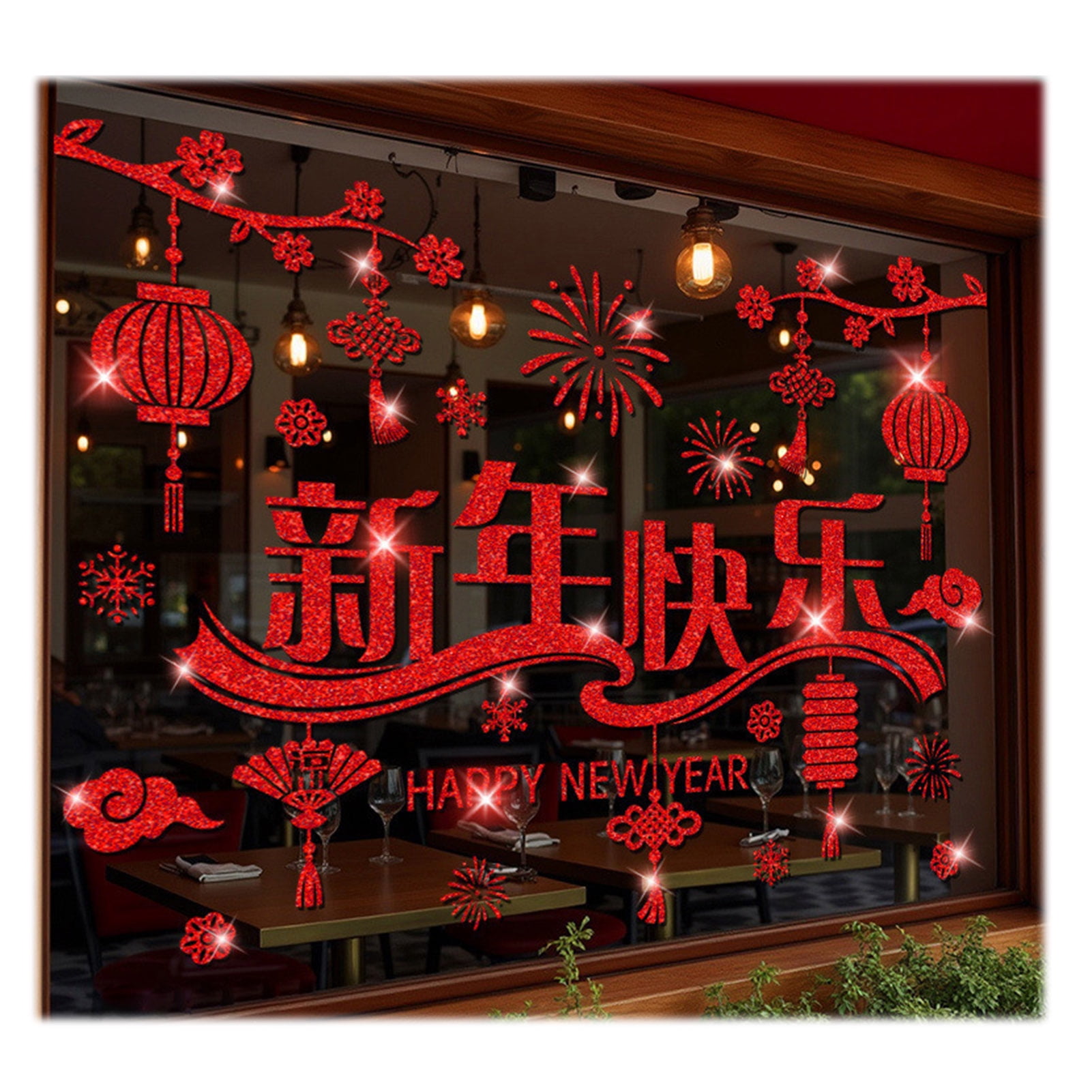Chinese New Year Window Sticker Glitter Glass Door Decal Non-adhesive ...