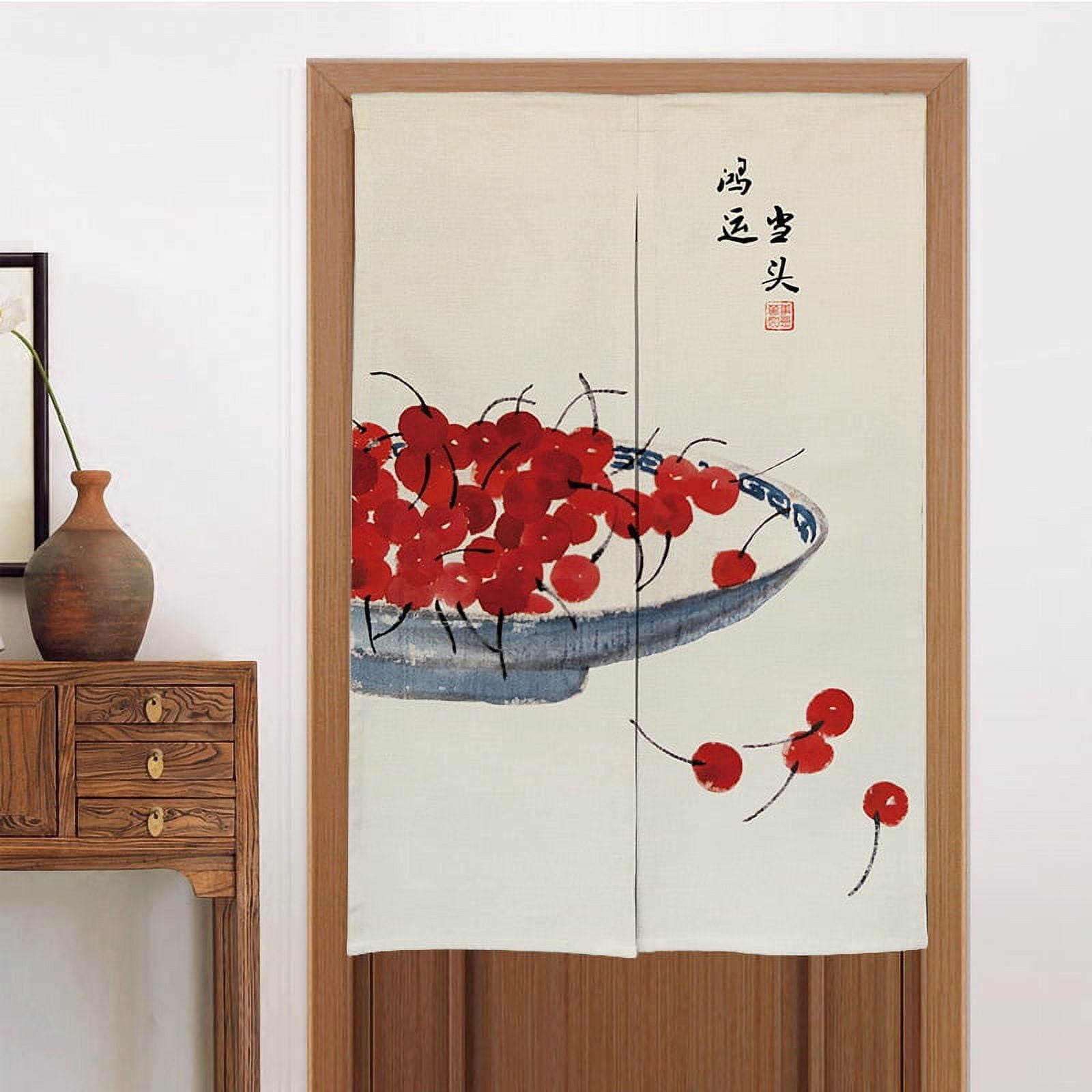 Chinese Noren Door Curtains Ink Flower Lucky Koi Painting Kitchen ...