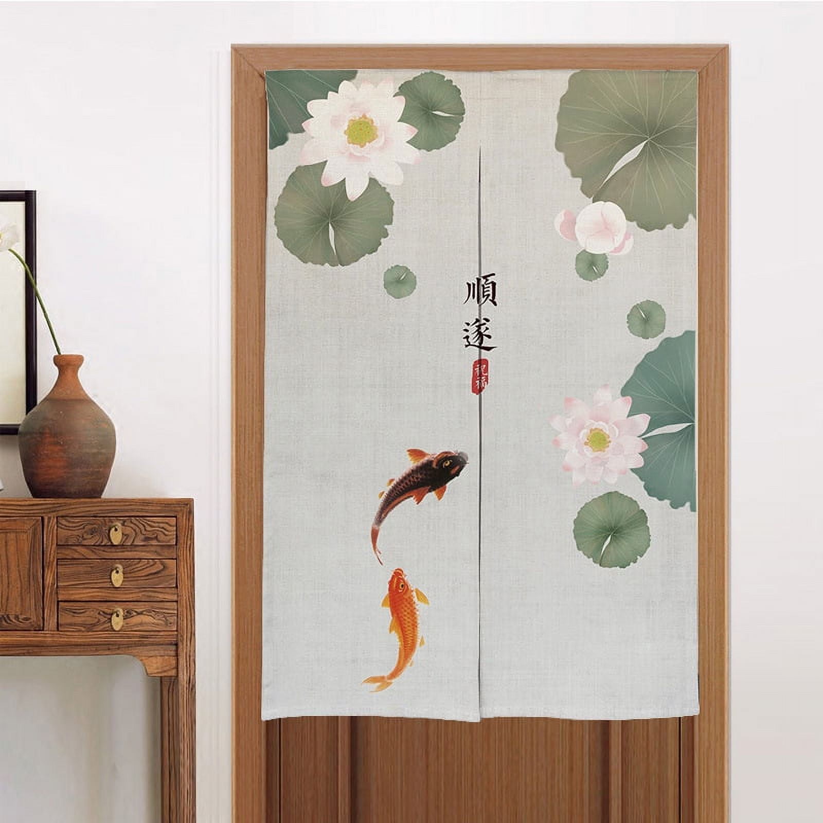 Chinese Noren Door Curtains Ink Flower Lucky Koi Painting Kitchen ...