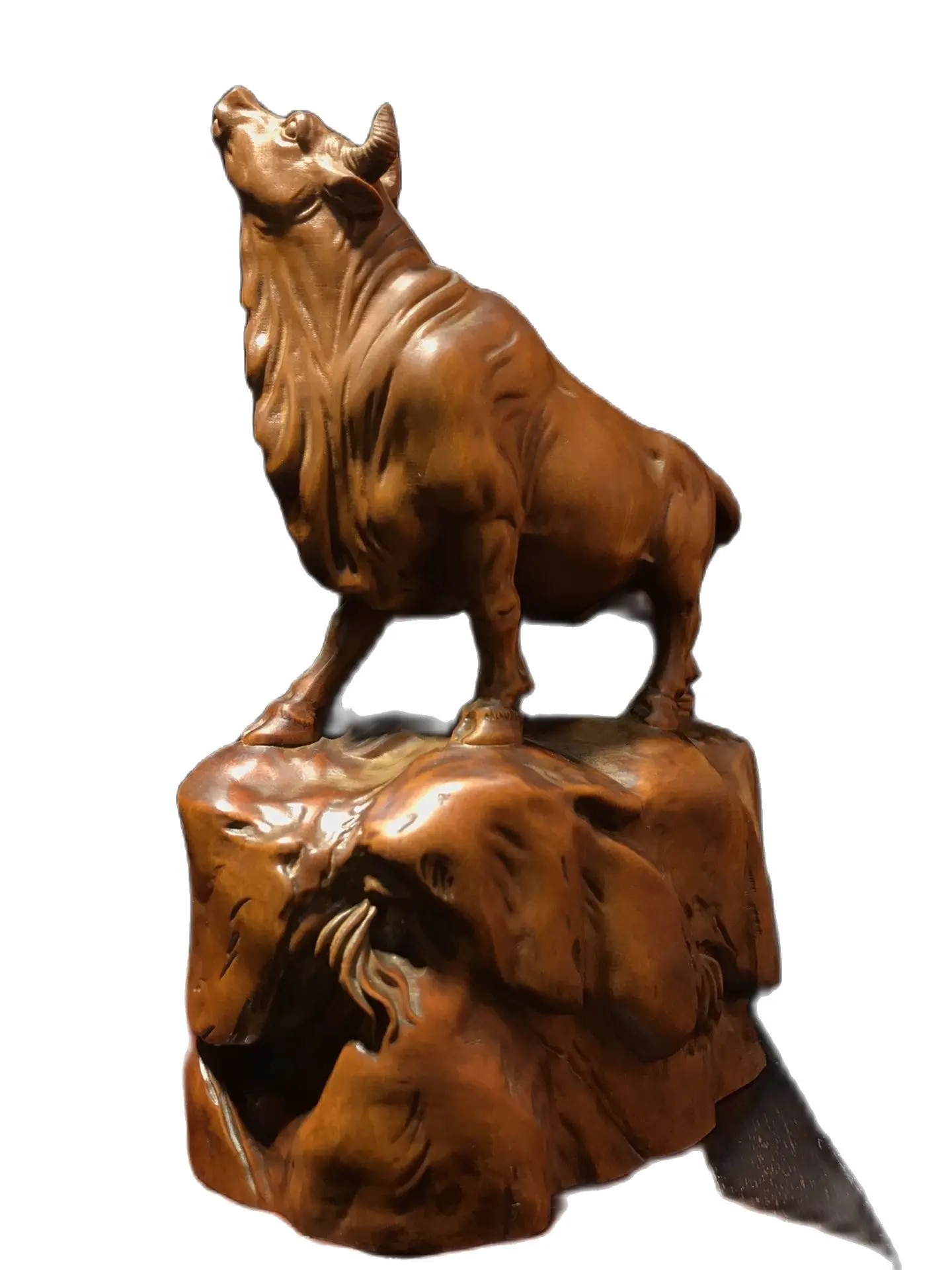 Chinese Old Boxwood carved wooden african statues ox decor statue ...